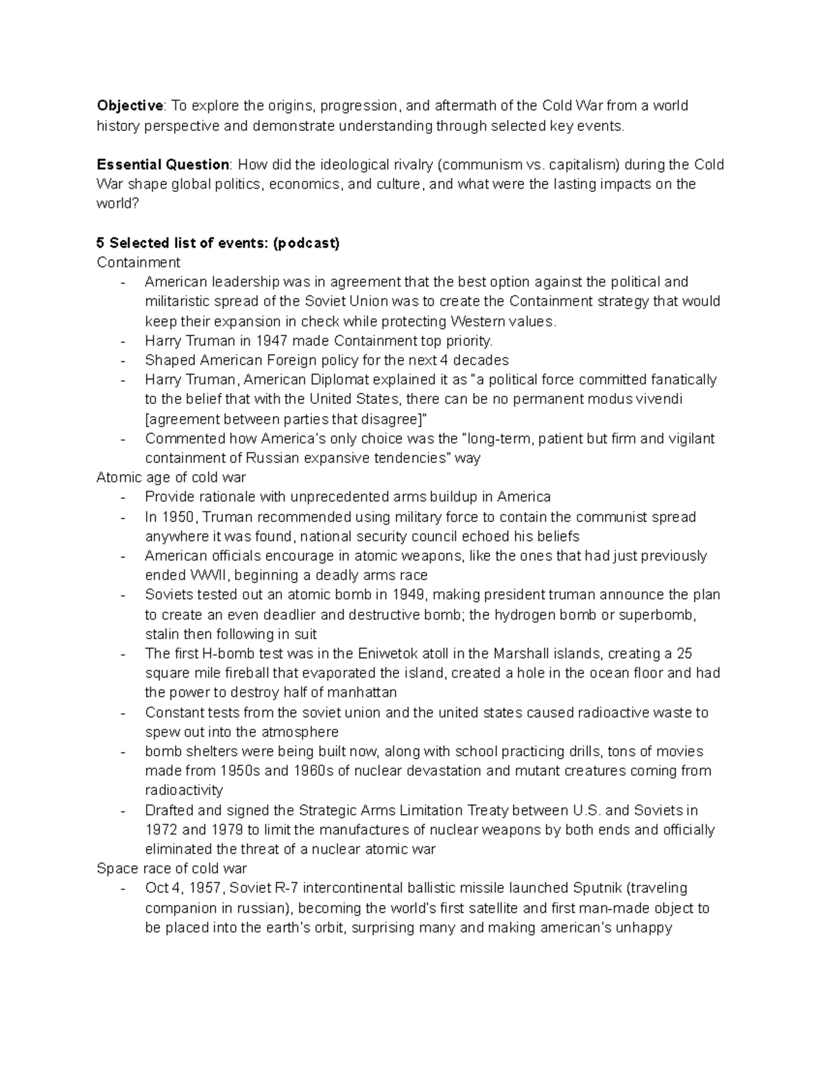 Cold war - cold war information - Objective: To explore the origins ...
