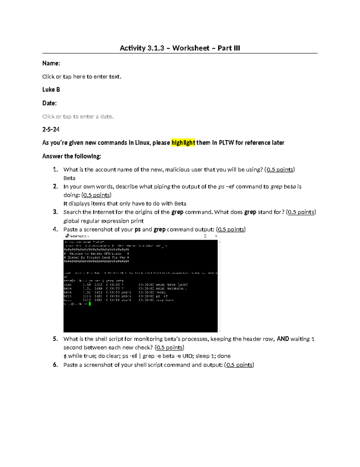 Cyber Activity 3.1: Linux Commands and Process Monitoring Worksheet - Studocu