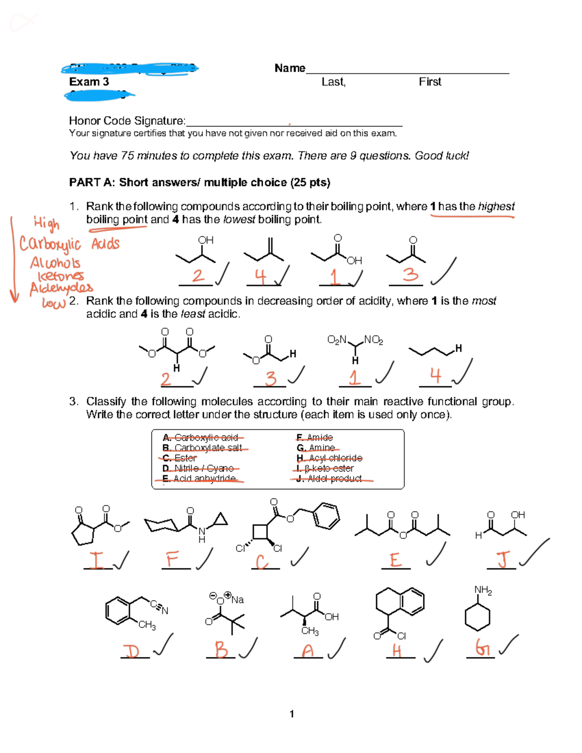 Practice Exam Unit 3 Carboxylic Acid Derivatives and Reactions - CH223 ...