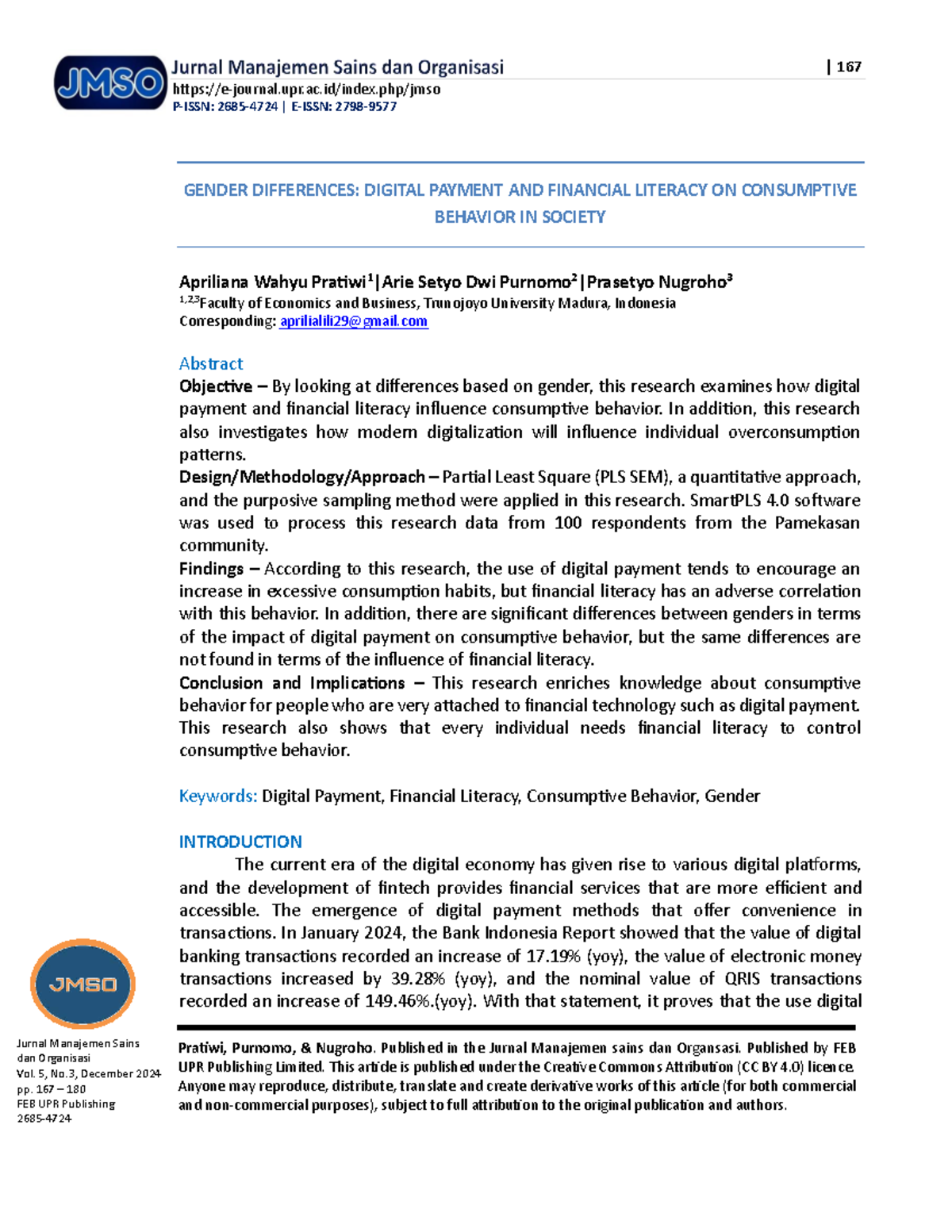 167 GENDER DIFFERENCES IN DIGITAL PAYMENT & FINANCIAL LITERACY IMPACT ...