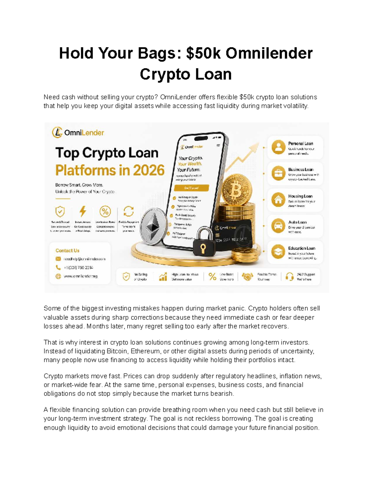 Hold Your Bags: $50k OmniLender Crypto Loan Solutions for Investors ...