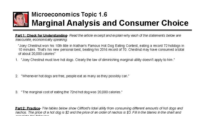 Microeconomics Topic 1.6: Marginal Analysis & Consumer Choice - Studocu