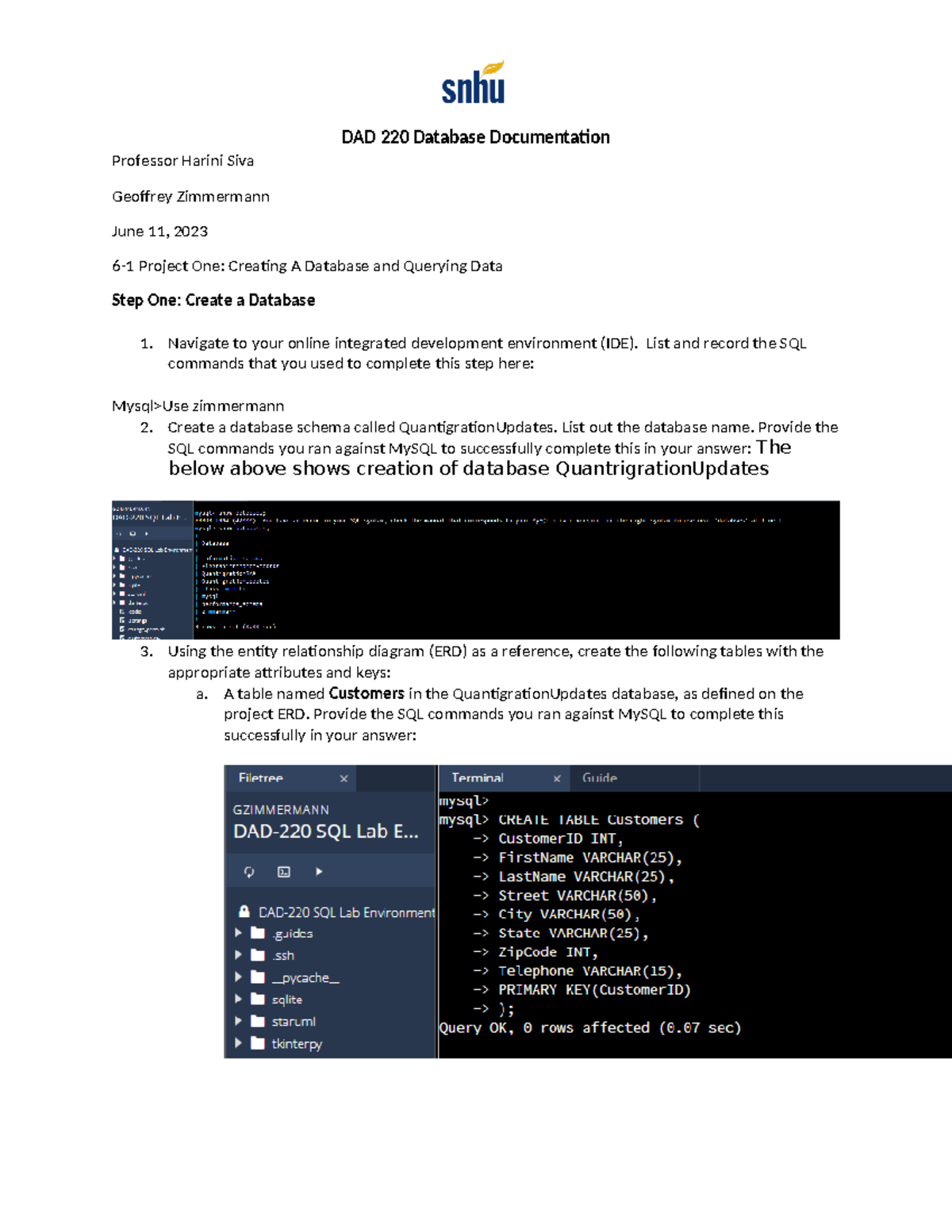 DAD 220 Project 1 - Database Creation & Querying Data by Zimmermann - Studocu