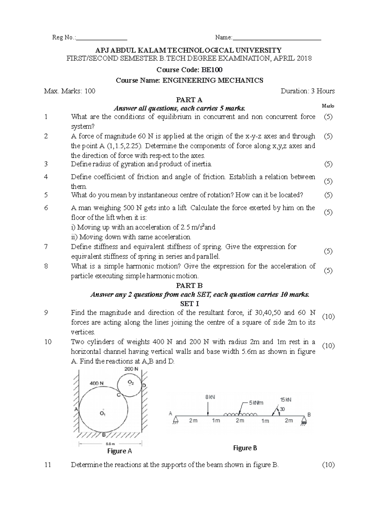 BE100-E - Engineering Mechanics Exam Questions (Apr 2018) - Studocu