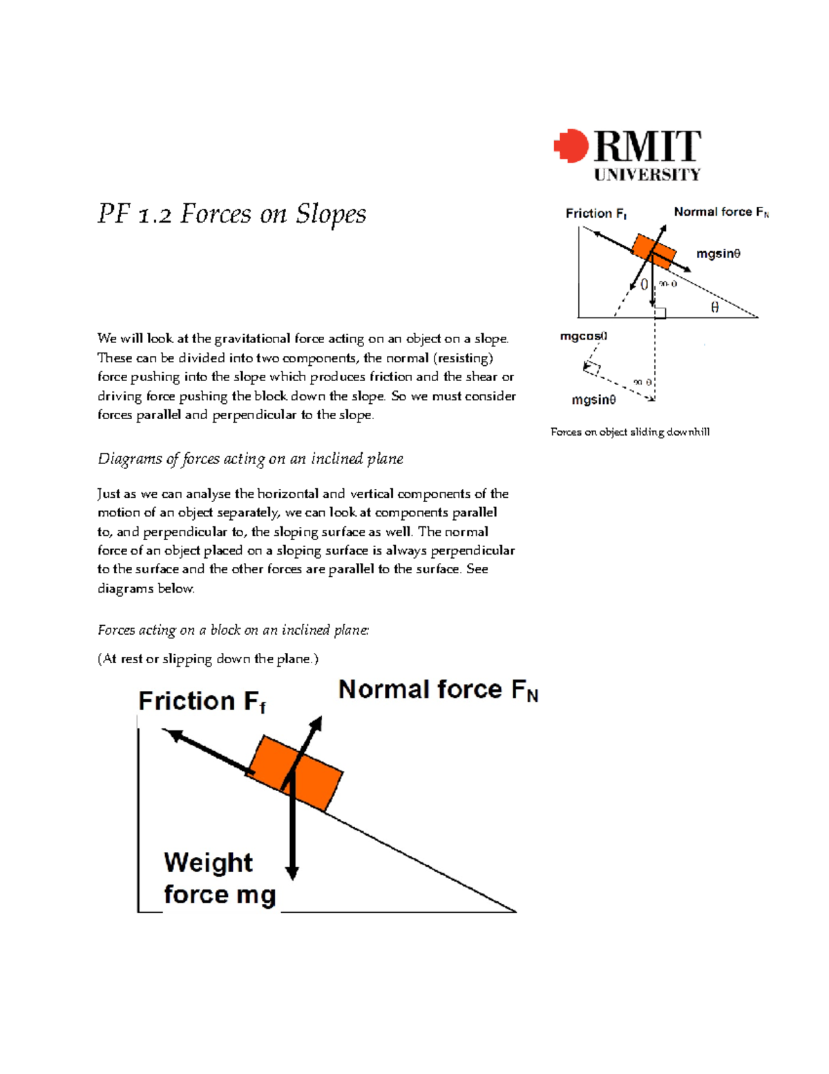 PF 1.2 Forces on Slopes: Analyzing Gravitational Forces on Inclines ...