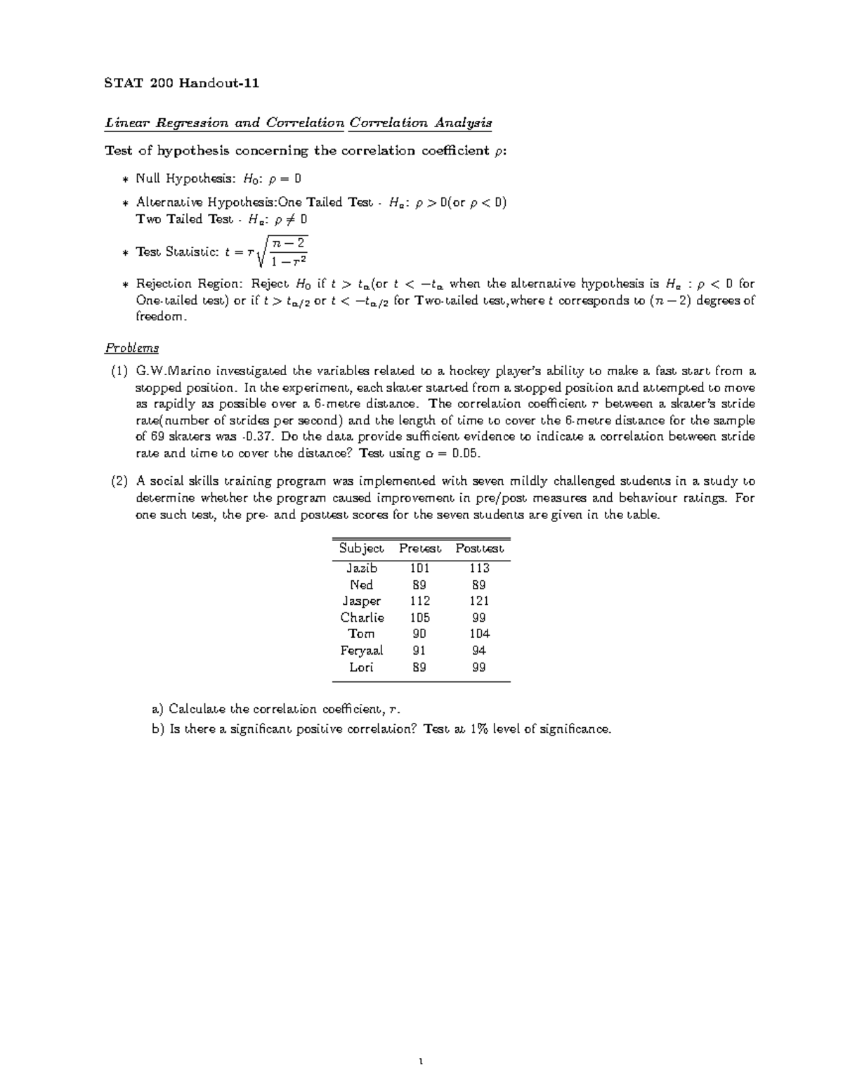 STAT 200 Correlation Analysis: Hypothesis Testing & Case Studies - Studocu