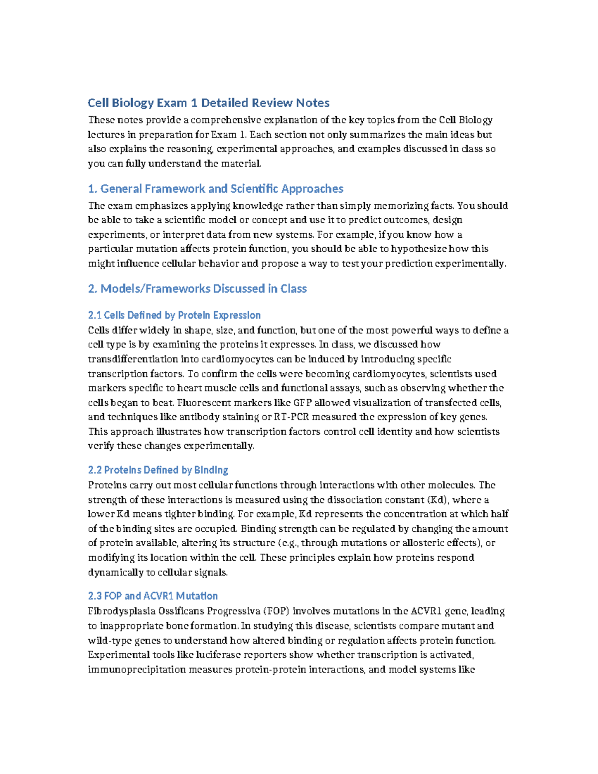 Cell Bio 101: Exam 1 Comprehensive Review Notes - Studocu
