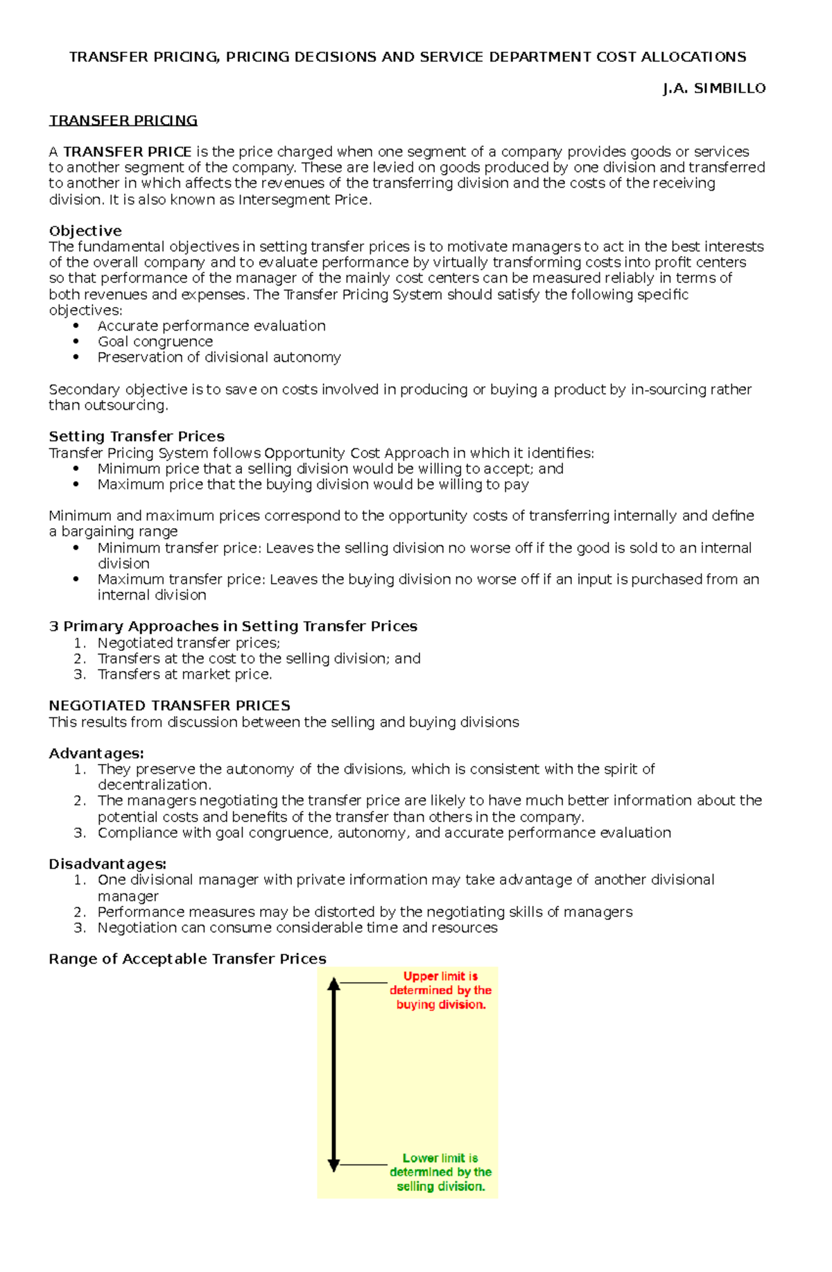 Handout - Transfer Pricing, Pricing Decisions and Service Department ...
