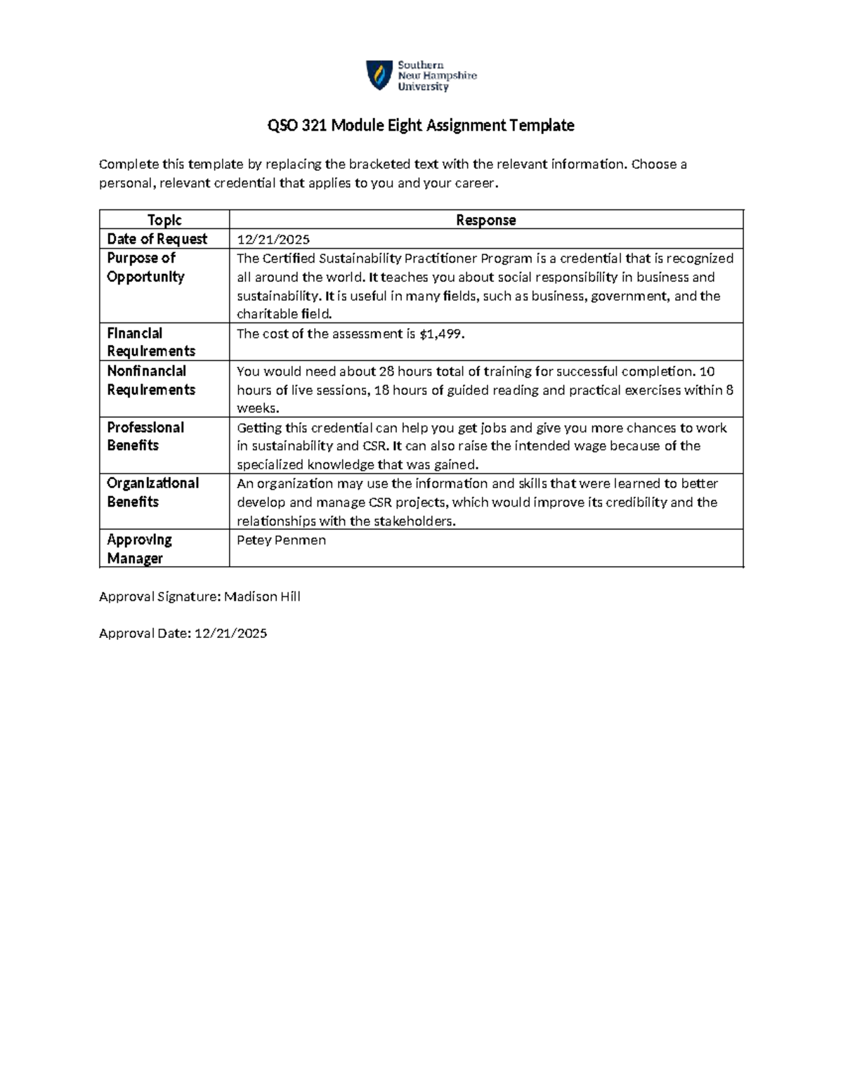 QSO 321 Module 8 Assignment: Certified Sustainability Credential - Studocu