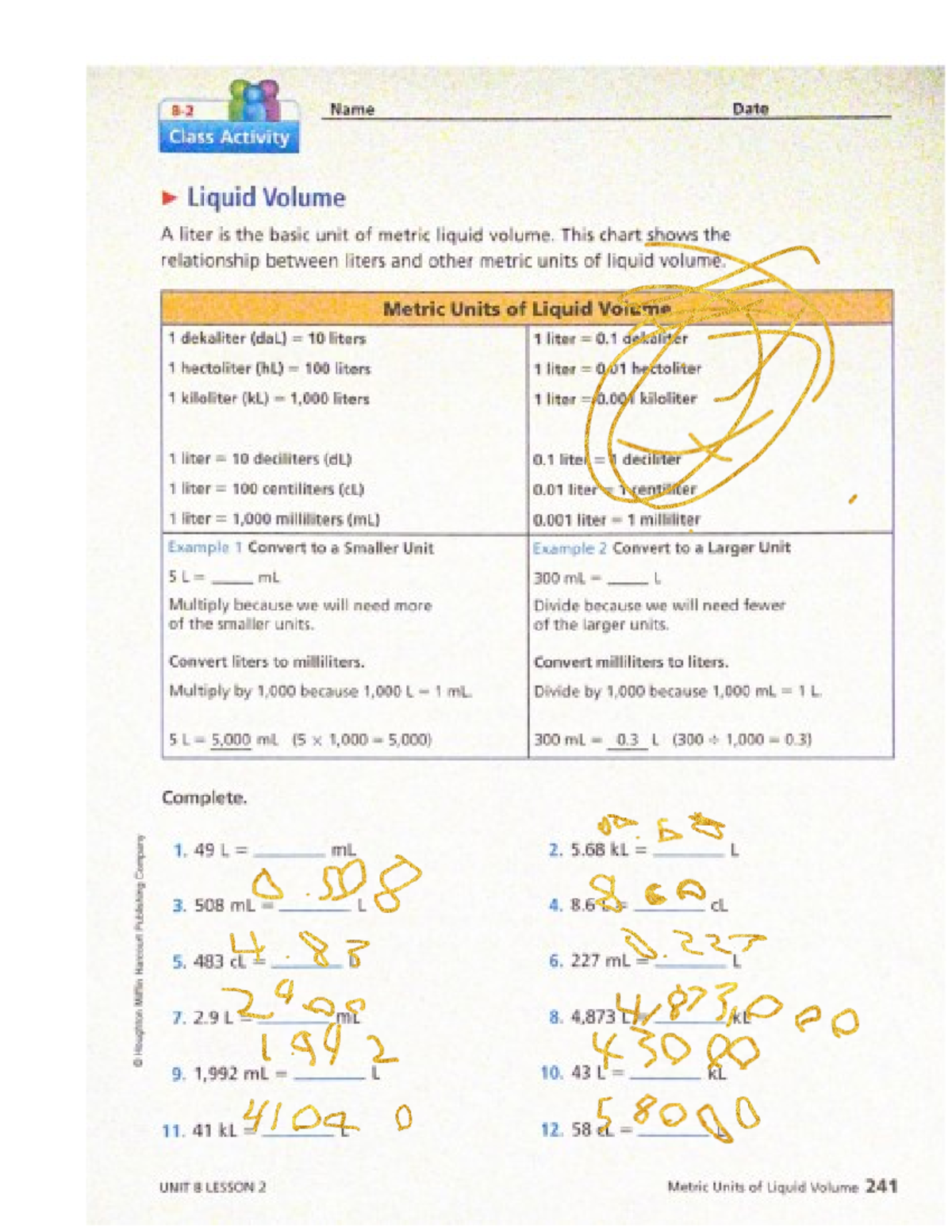 Wkbk p 241 - An assignment you may find useful - Name Date Class ...