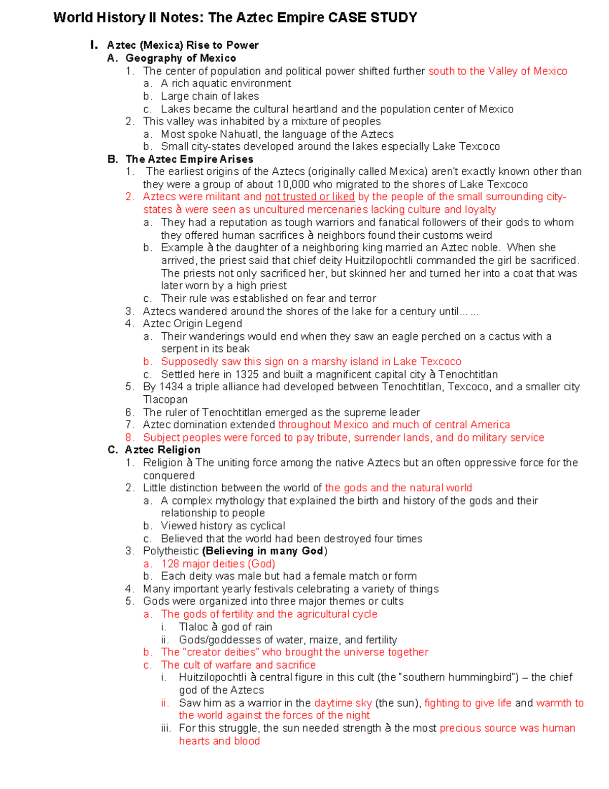 AP Notes (Aztecs) - World History II Notes: The Aztec Empire CASE STUDY ...