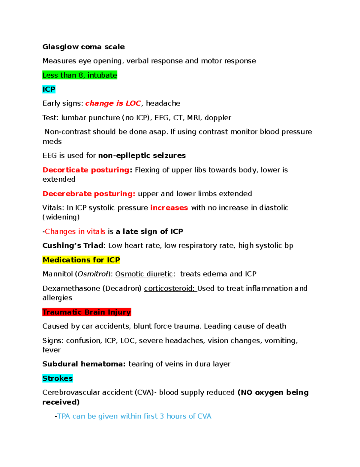 Med Surg exam 2 study guide - Glasglow coma scale Measures eye opening ...
