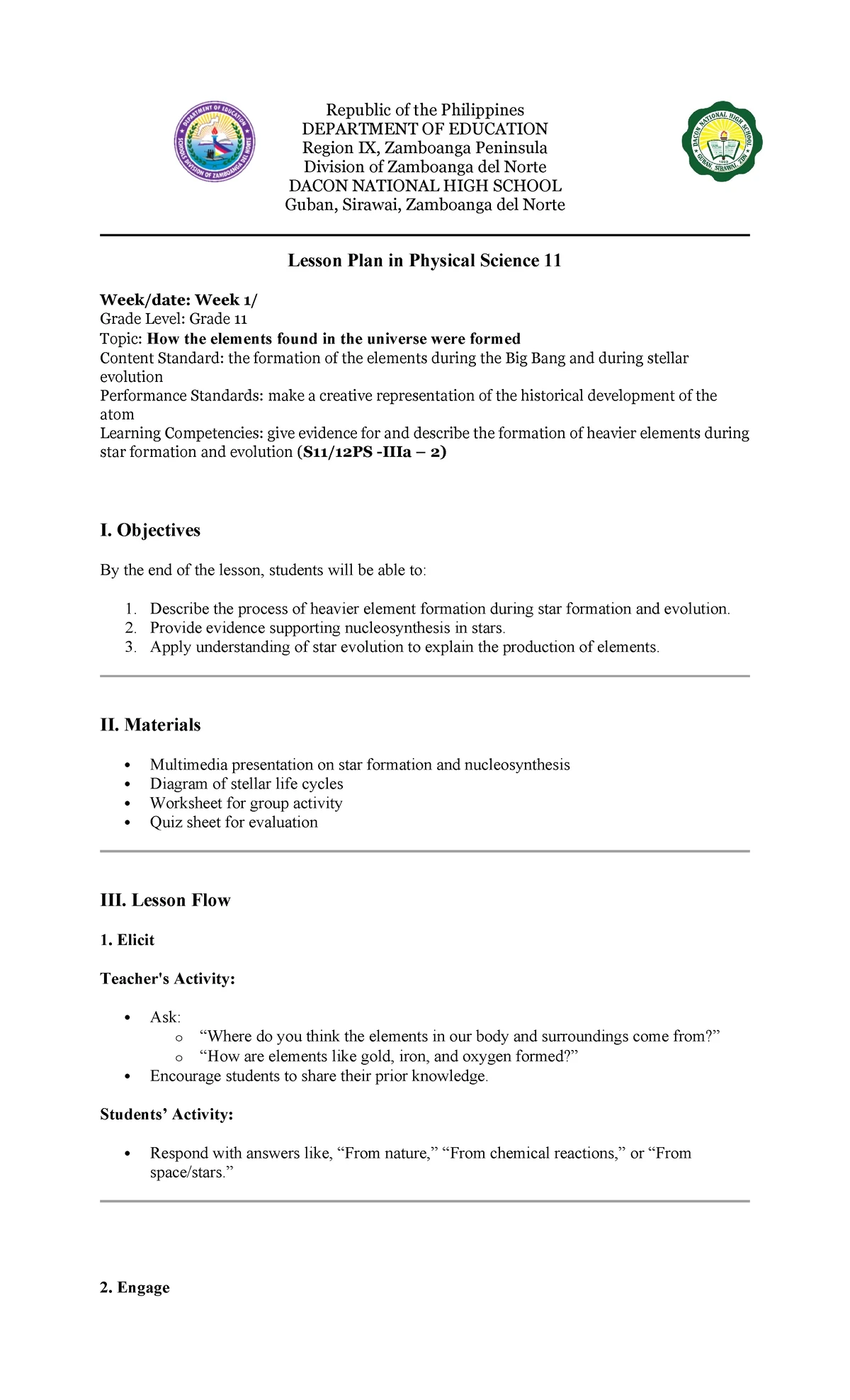 Grade 11 Physical Science Lesson Plan - Week 3 on Intermolecular Forces ...