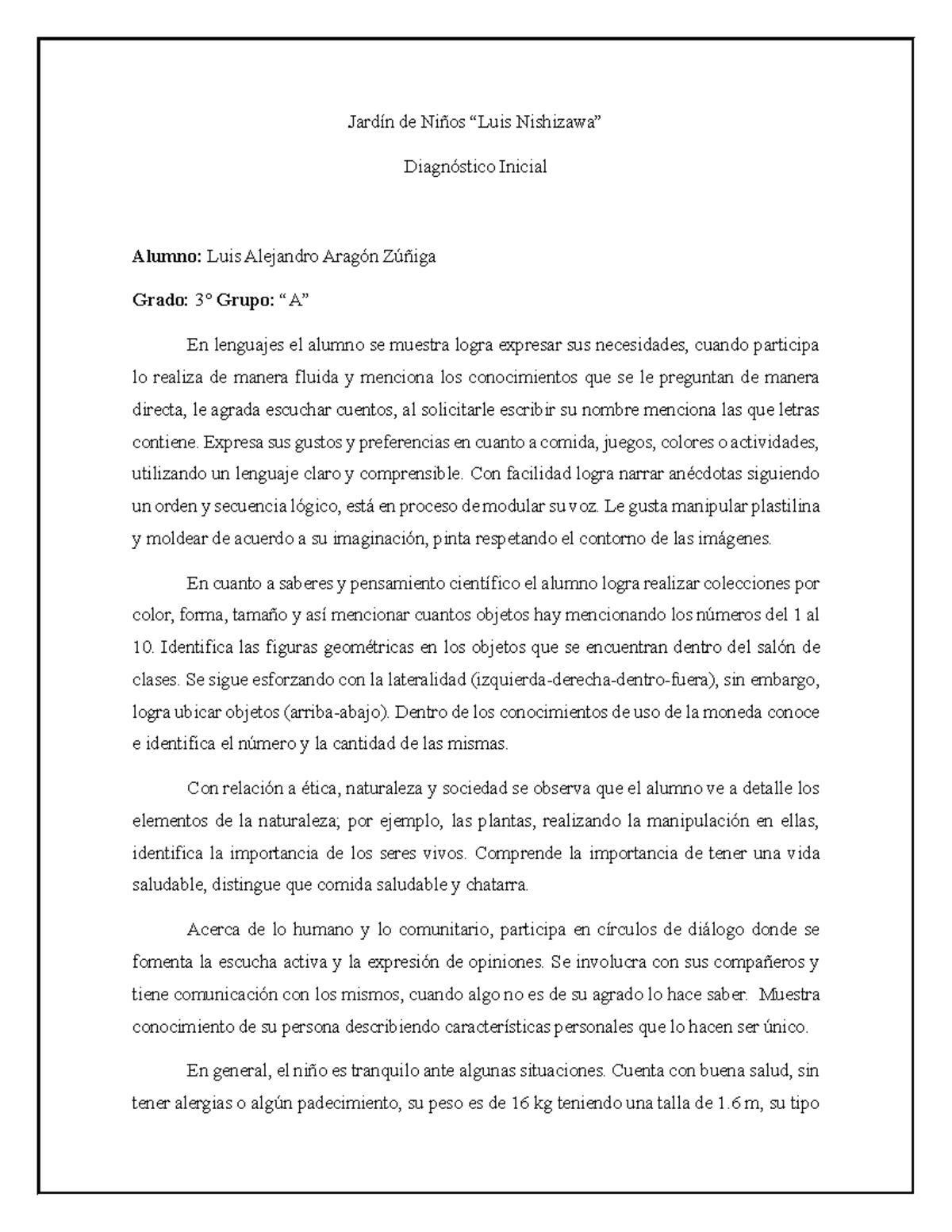 Diagnosticos 3ro A 2024-2025 - Jardín de Niños “Luis Nishizawa ...