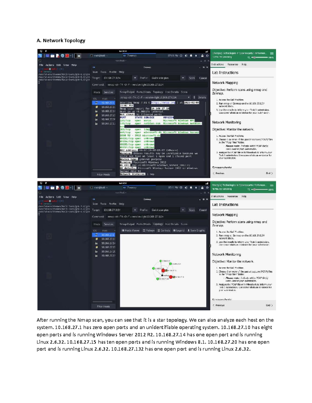 C844 Task 1 - Received 100% - A. Network Topology After running the Nmap scan, you can see that ...