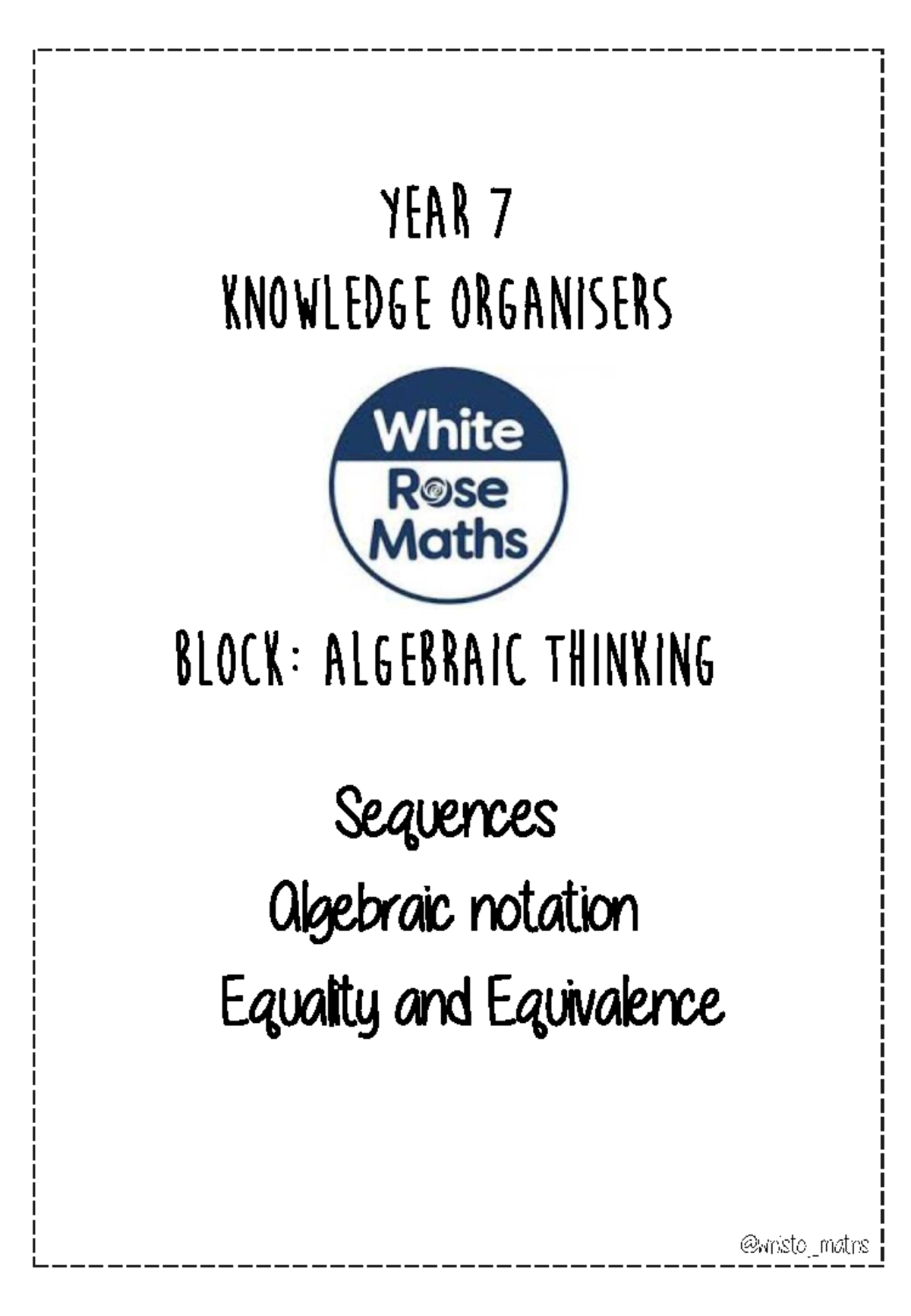 Year 7 Maths Organiser: Algebra, Sequences, and Equivalence - Studocu