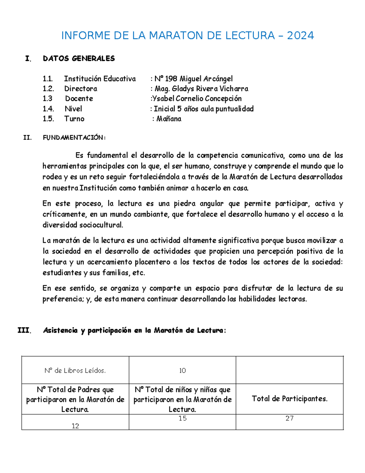 Informe de la Maratón de Lectura 2024: Evidencias y Logros - Studocu