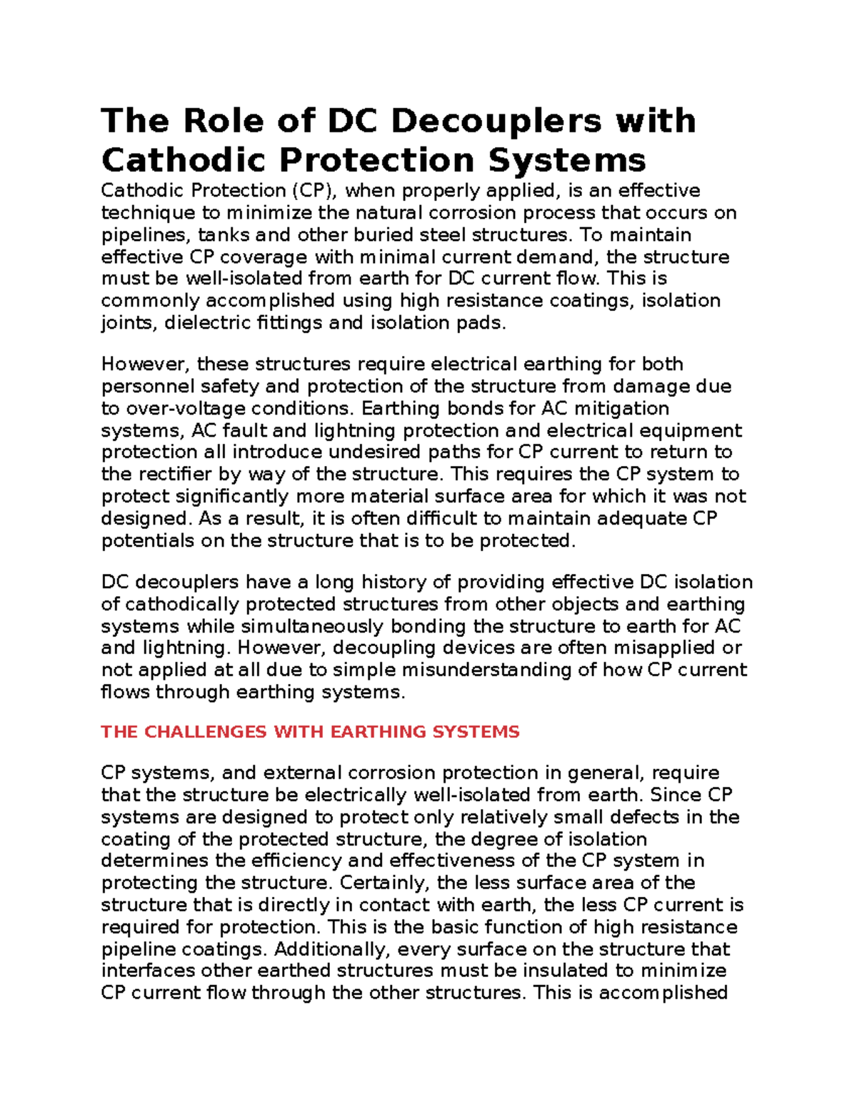 The Role of DC Decouplers in Cathodic Protection Systems - Studocu