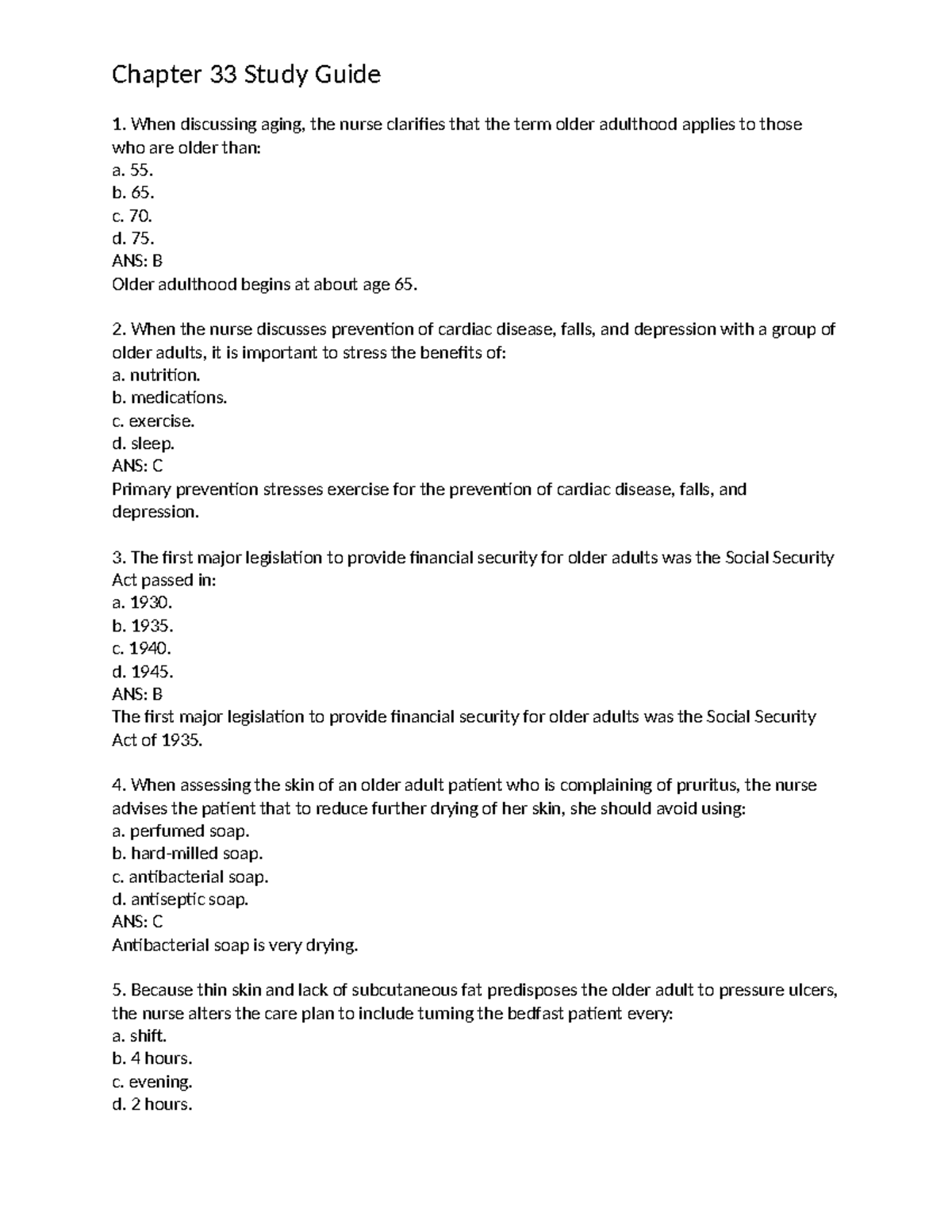 Chapter 33 Study Guide: Key Concepts in Older Adult Care - Studocu