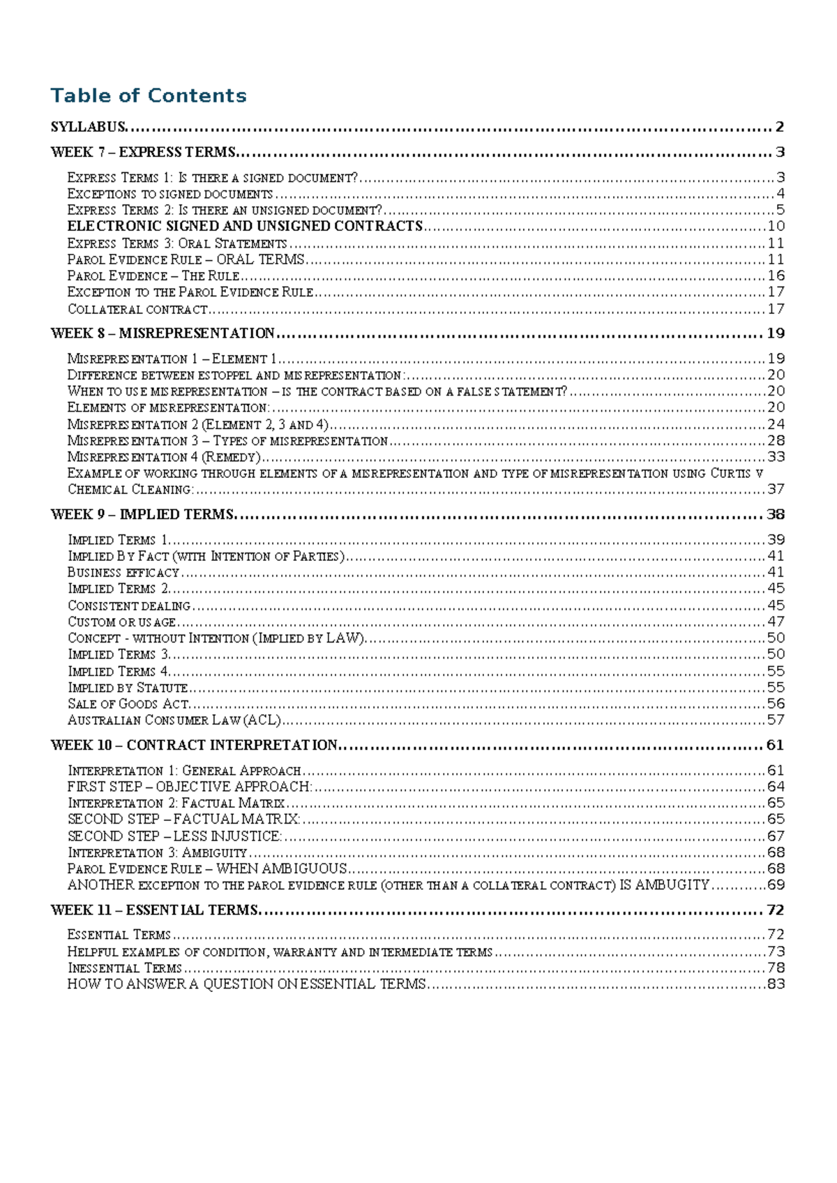 Contracts Exam Topics: Key Concepts and Terms Overview - Studocu
