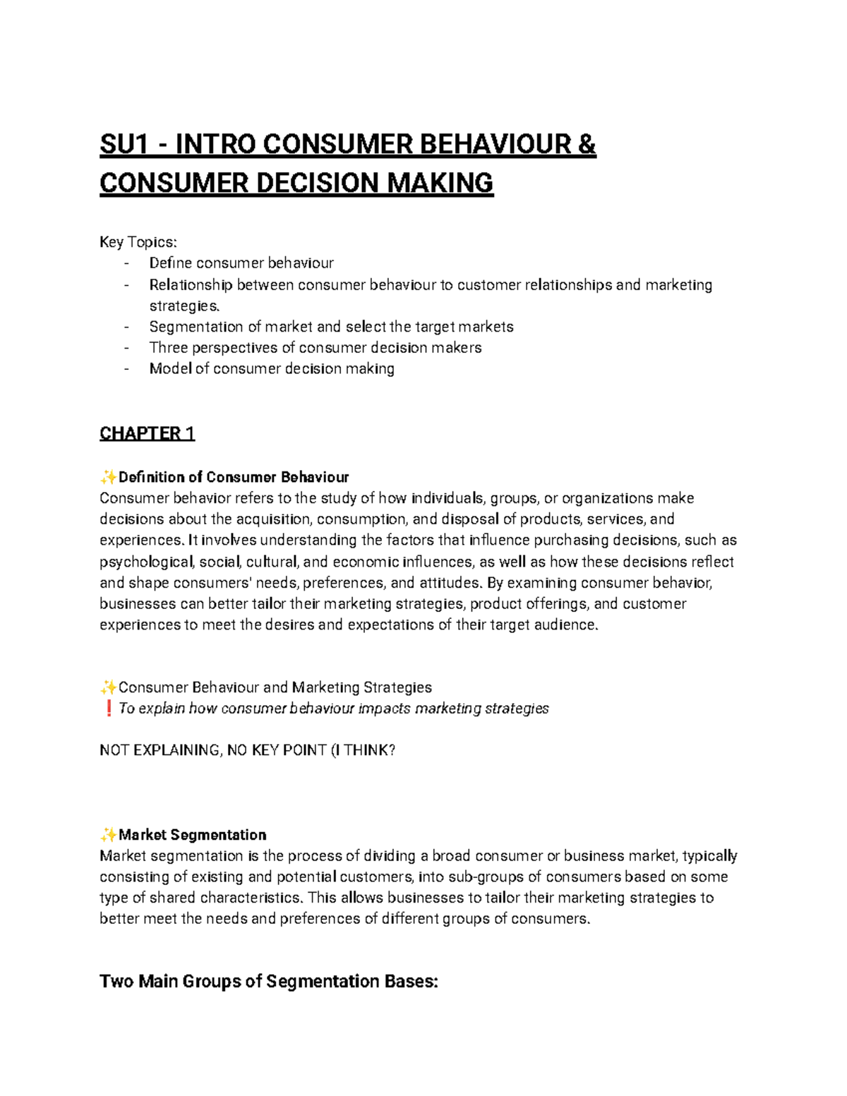 MKT351 Final Exam notes on consumer behaviour and decision making - Studocu