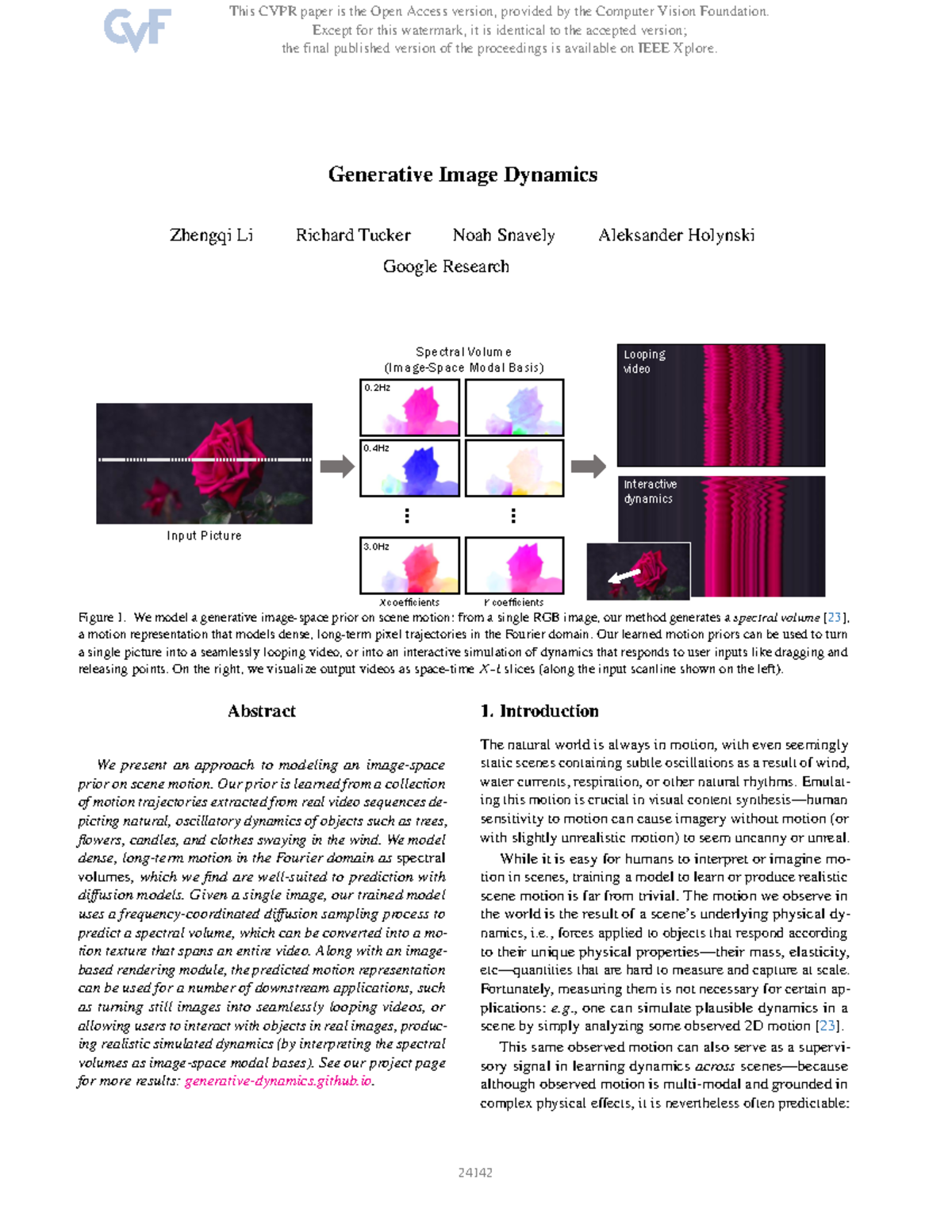Generative Image Dynamics: CVPR 2024 Paper by Li et al. - Studocu