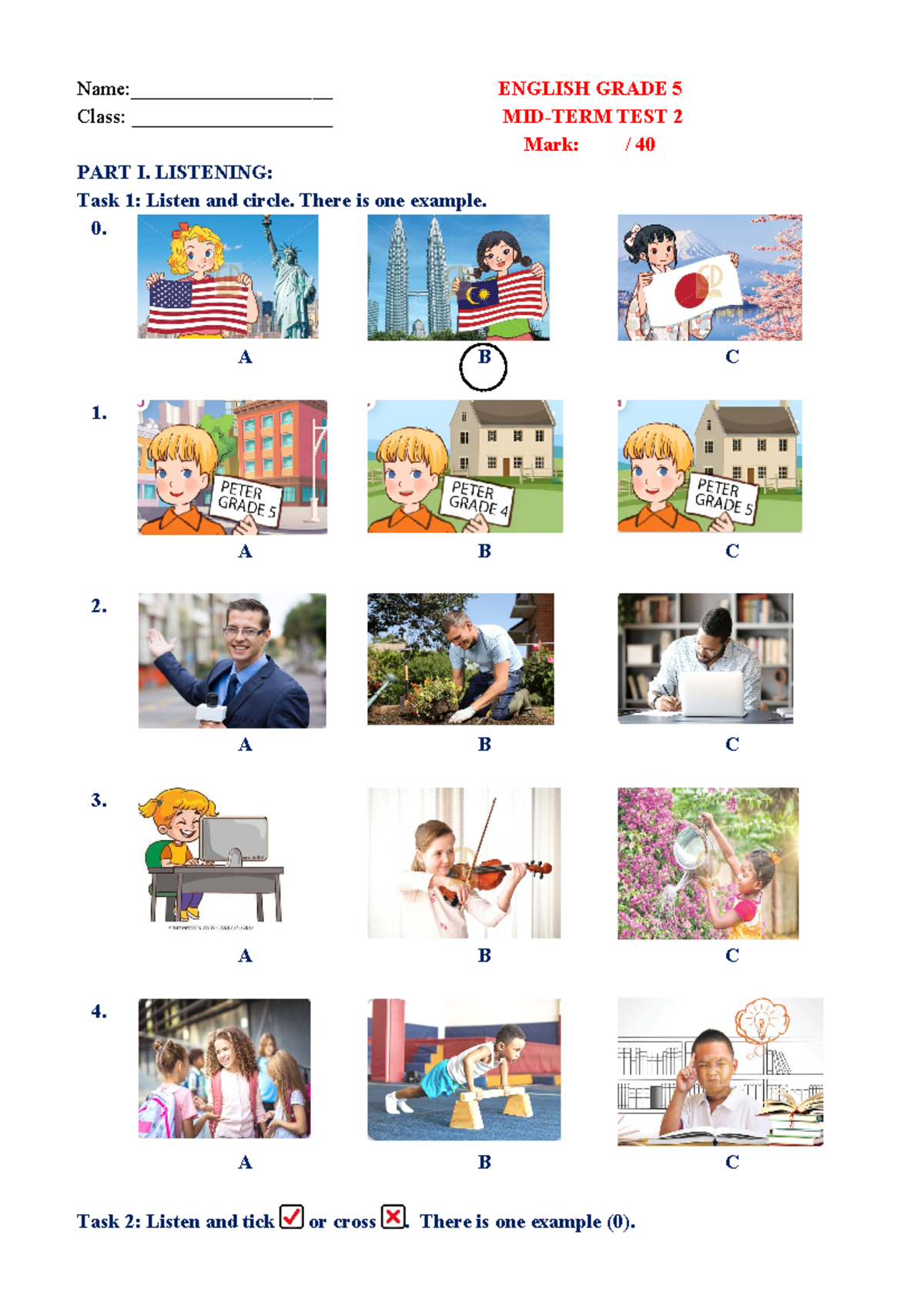 ENG GRADE 5 - Mid-Term Test 2 Exercise Overview and Tasks - Studocu