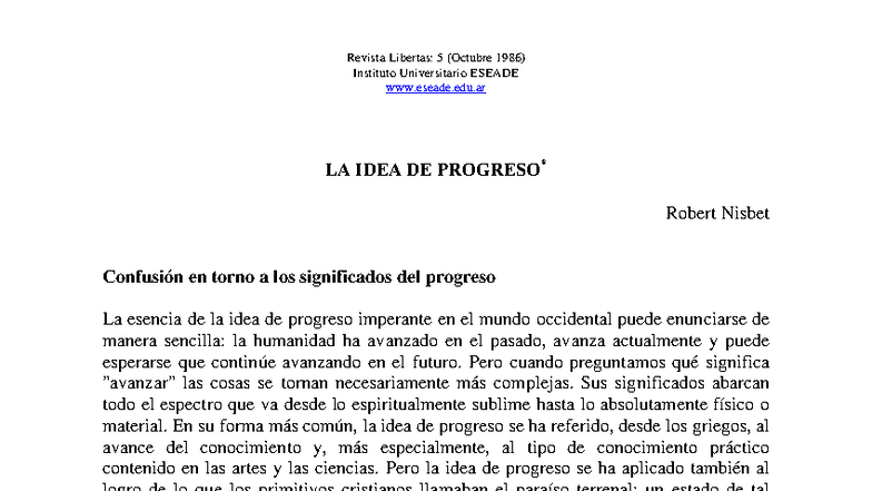 La Idea de Progreso en la Historia: Análisis y Reflexiones (ESEADE) - Studocu