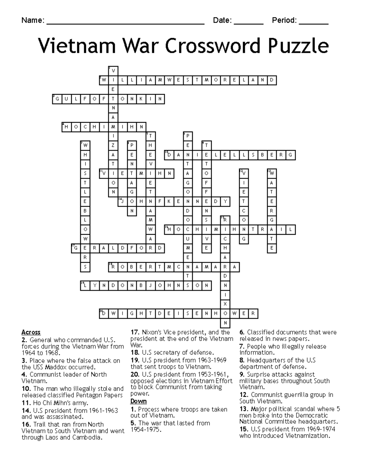 Vietnam War Crossword Puzzle Answer Key - Bad86 616365 FC - Studocu