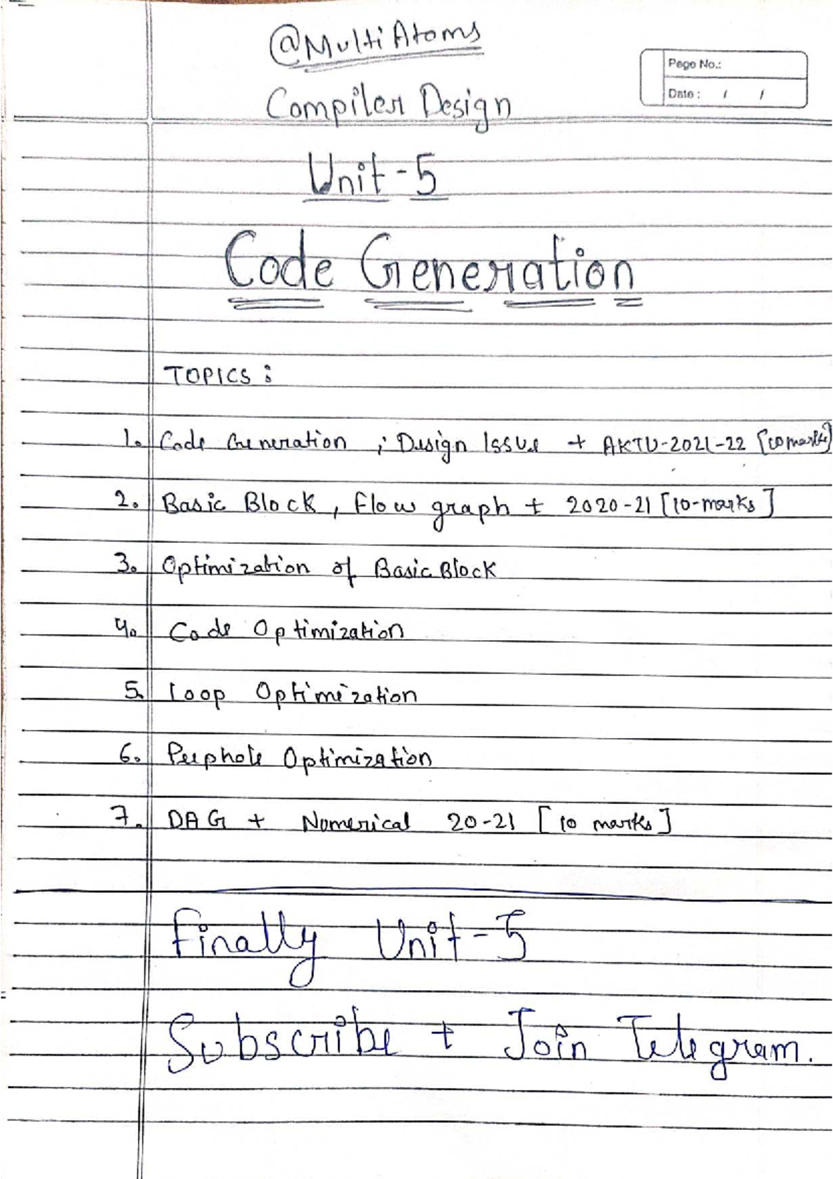 CD-Unit 5: Comprehensive Notes on Code Generation and Optimization ...