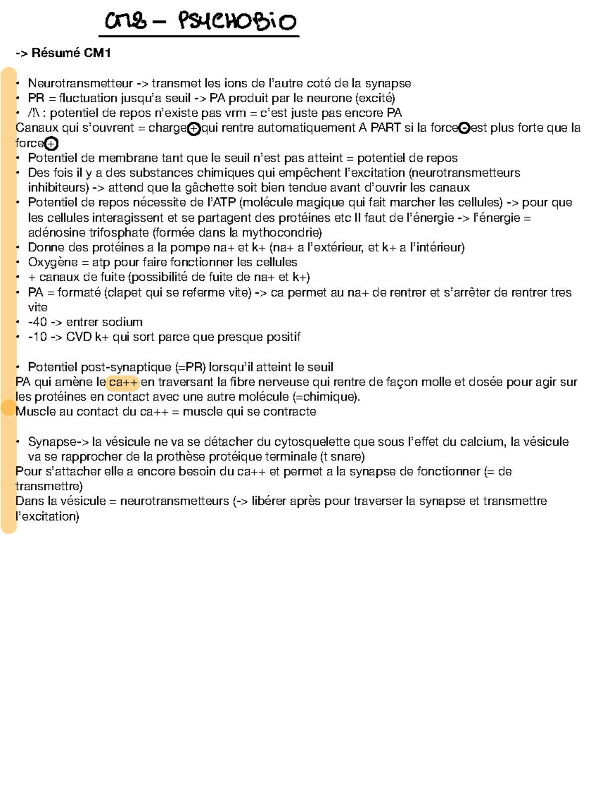 CM2 PSYCHO BIO: Résumé sur les Neurotransmetteurs et PA - Studocu