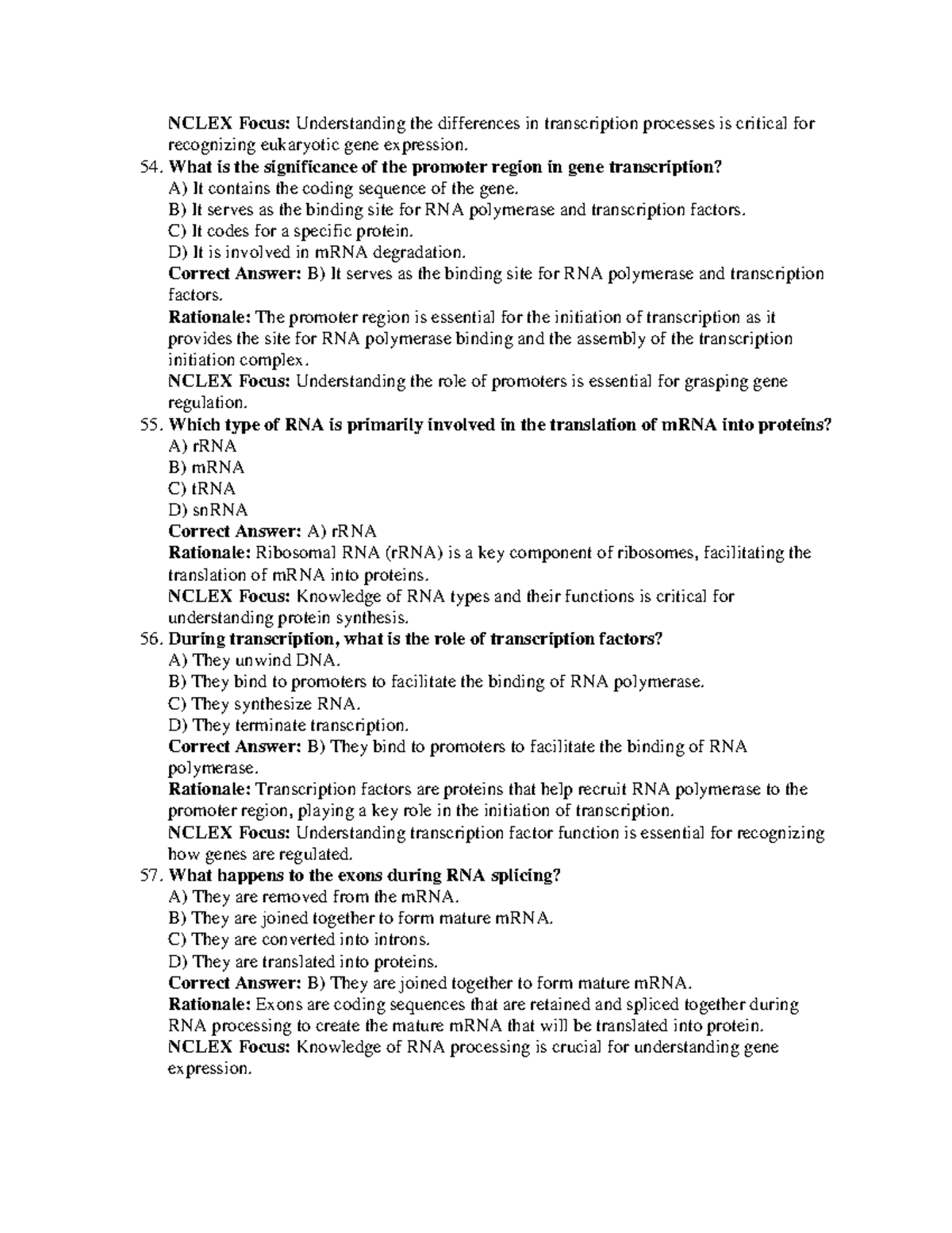 NCLEX Focus: Key Concepts in Gene Transcription & RNA Processing - Studocu
