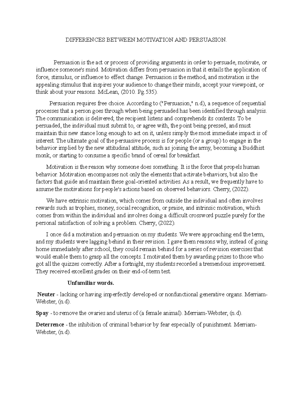 Differences Between Motivation and Persuasion: An Analysis - Studocu