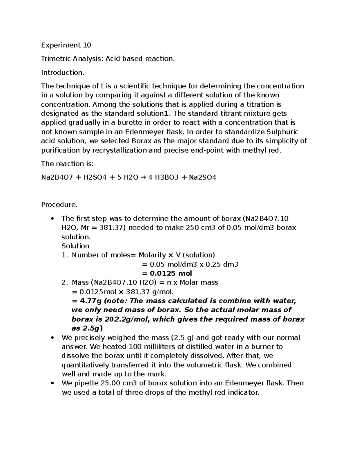 Experiment 10: Acid-Base Titration Using Trimetric Analysis - Studocu