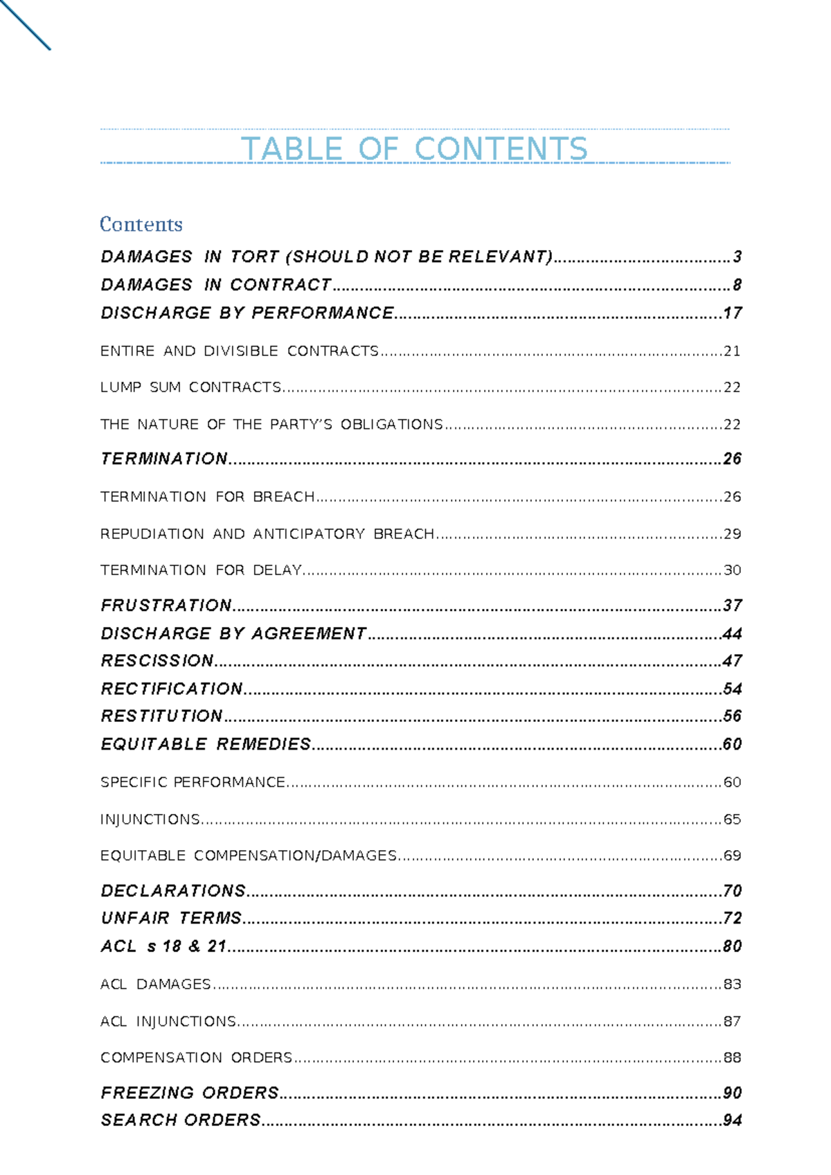 Llb304 Commercial Remedies: Comprehensive Overview of Damages and ...