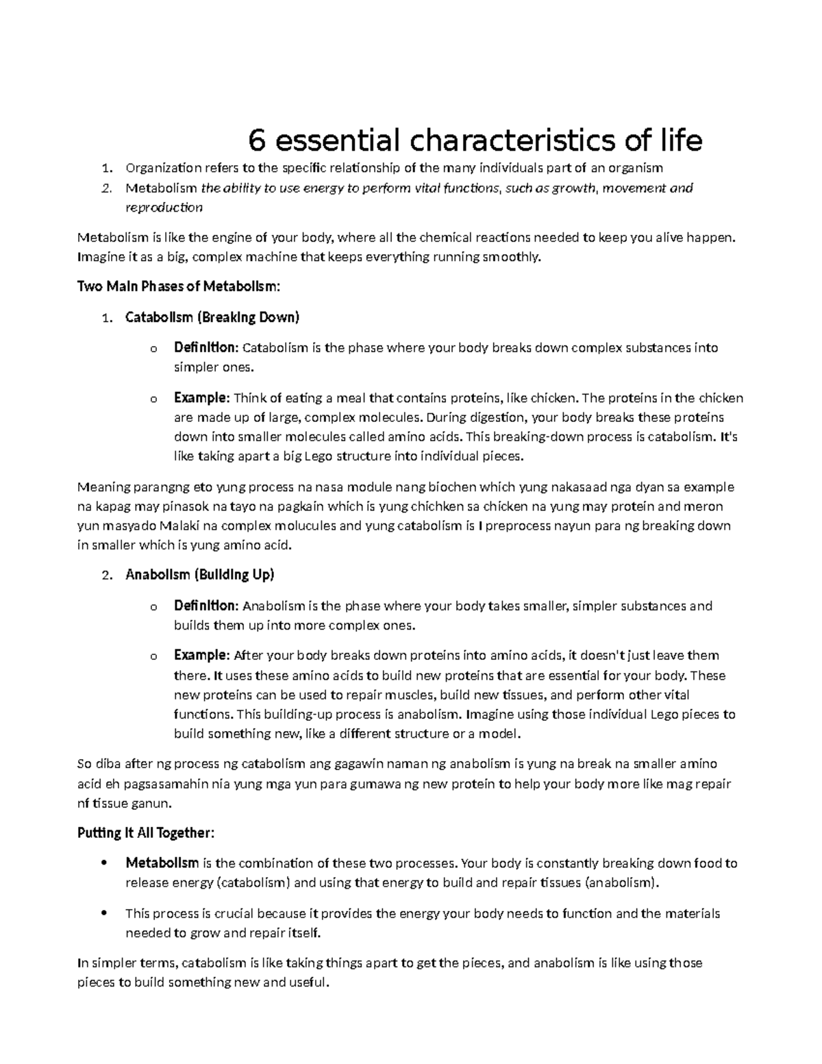 "BIOL101: 6 Essential Characteristics of Life Explained" - Studocu