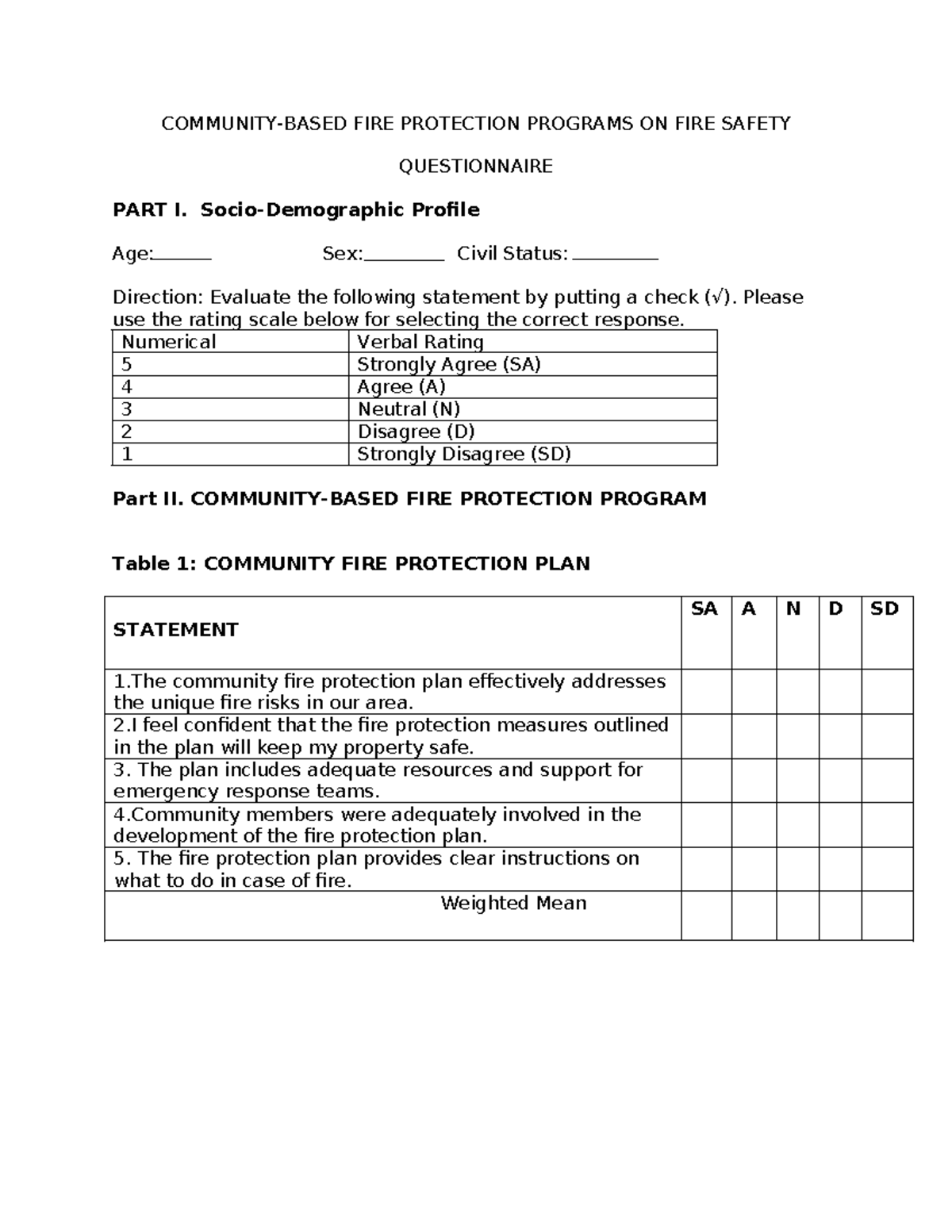 CBFP QUESTIONNAIRE - Final - Fire Safety Evaluation Study - Studocu