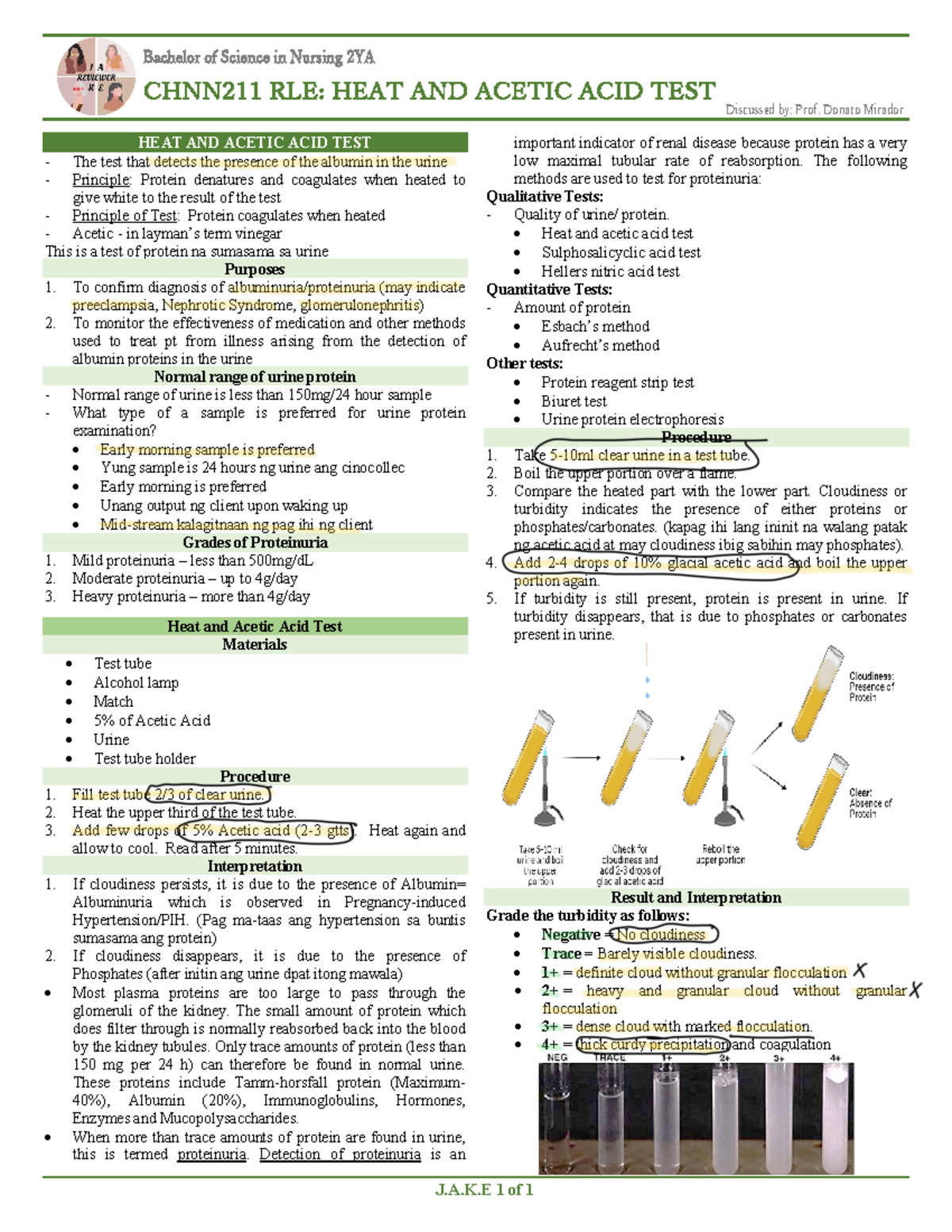 WK3 - CHNN211 Heat and Acetic Acid Test for Albumin in Urine - Studocu