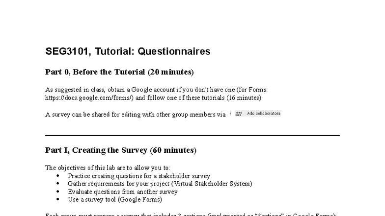 SEG3101, Tutorial 06: Creating Effective Questionnaires - Studocu