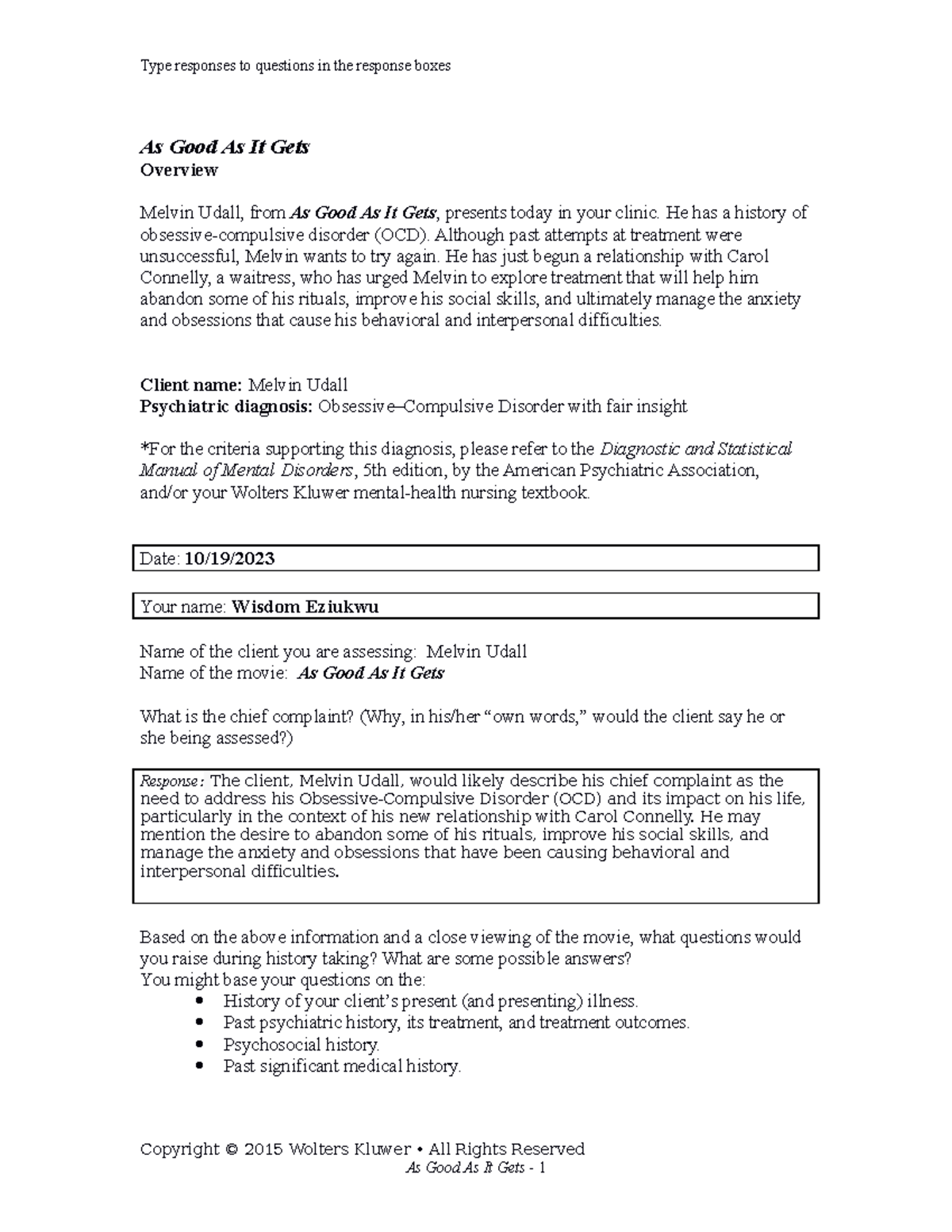 As Good As It Gets: OCD Case Study Analysis and Treatment Plan - Studocu