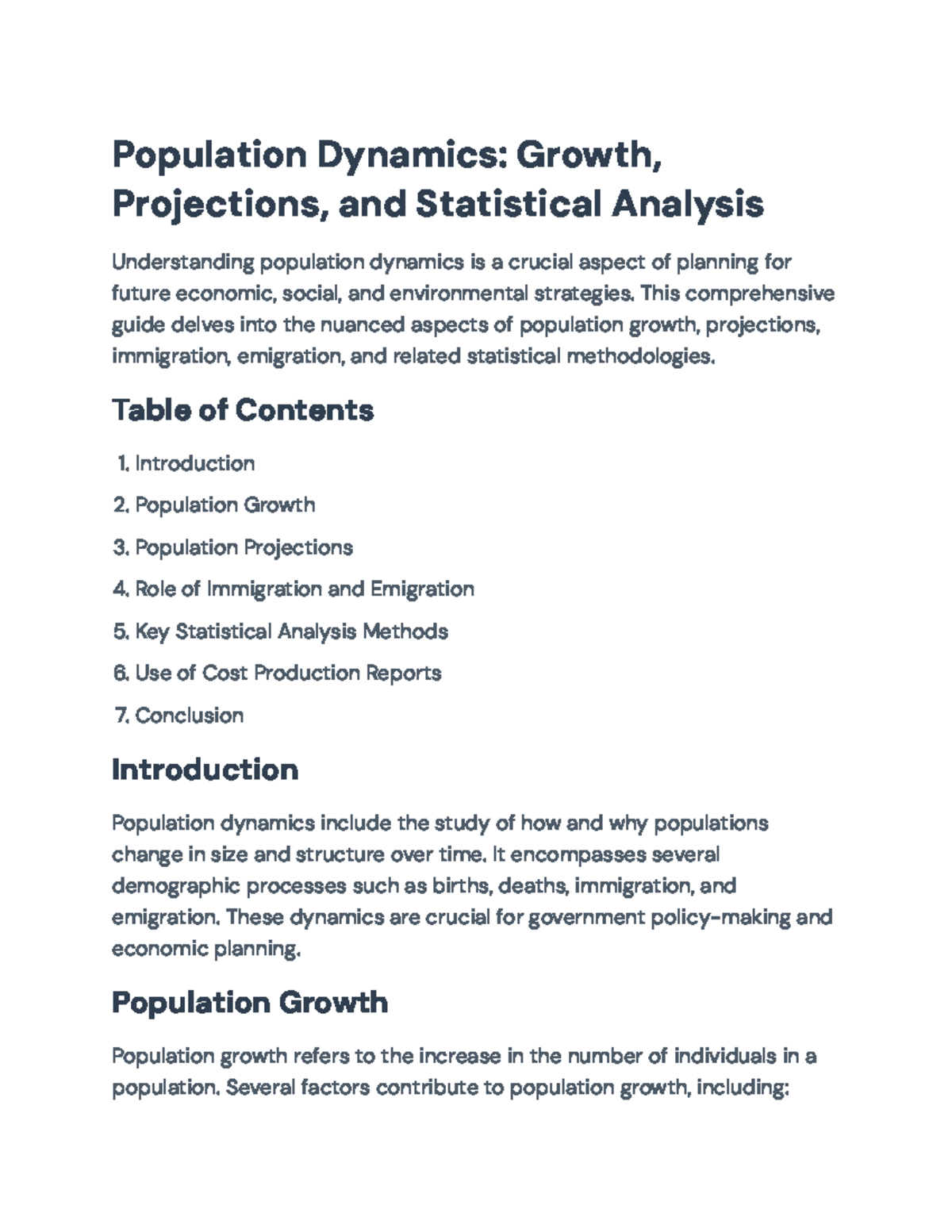 Population Dynamics: Growth Projections and Statistical Analysis Guide ...