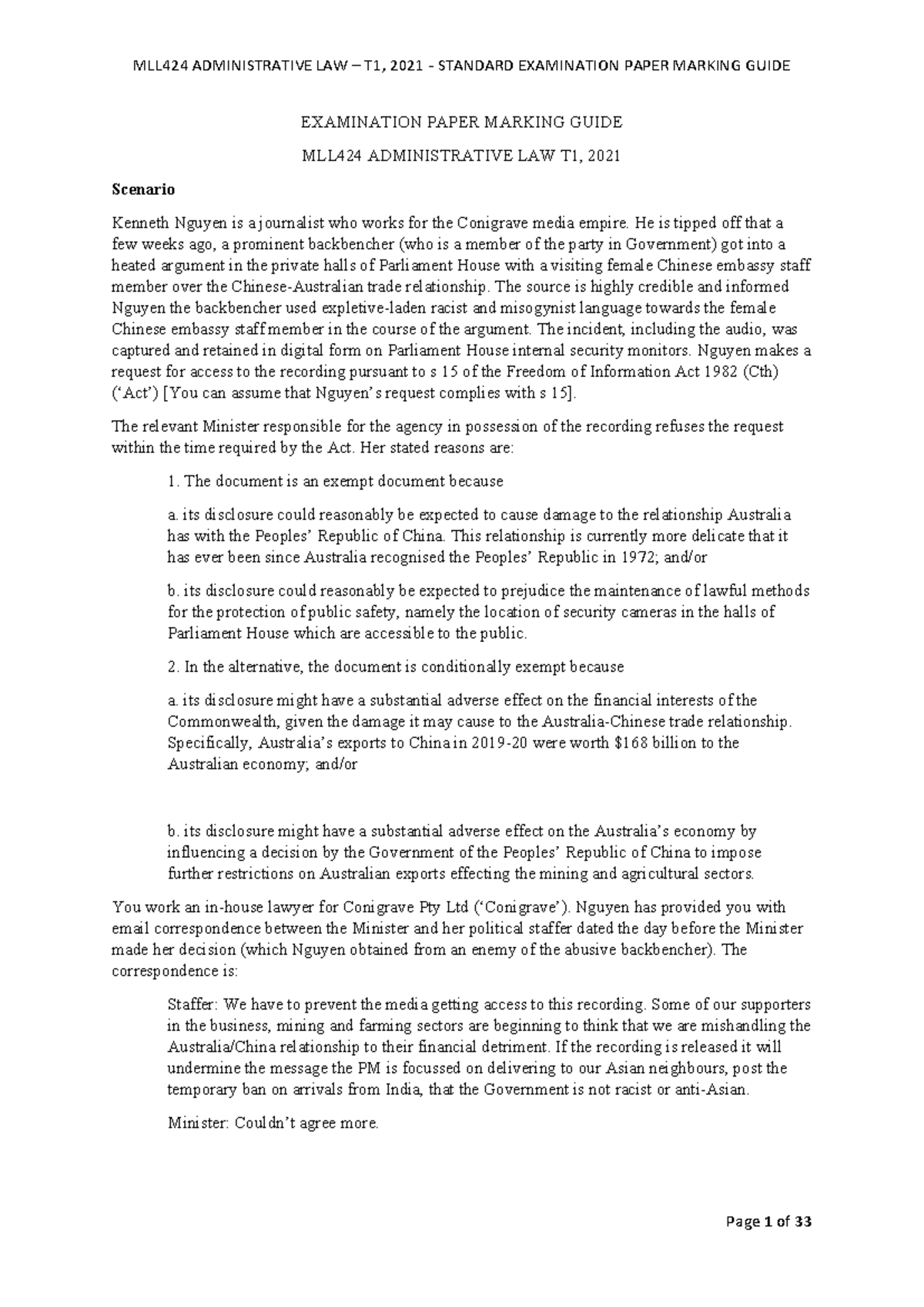 MLL424 T1 2021 Exam Marking Guide Final - EXAMINATION PAPER MARKING ...