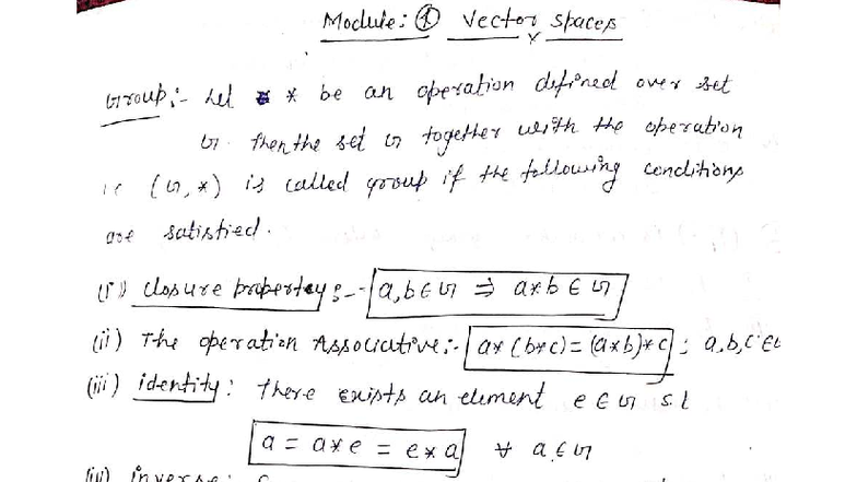 Module 4: Vector Spaces and Group Operations in Mathematics - Studocu
