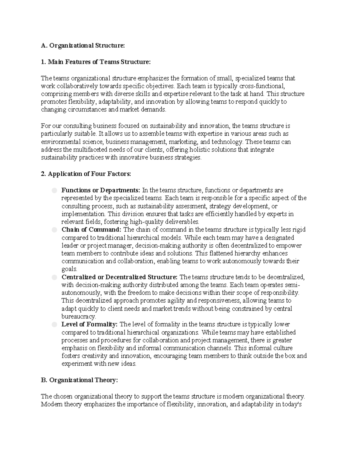 Business Environment Applications I Task 1 - A. Organizational ...