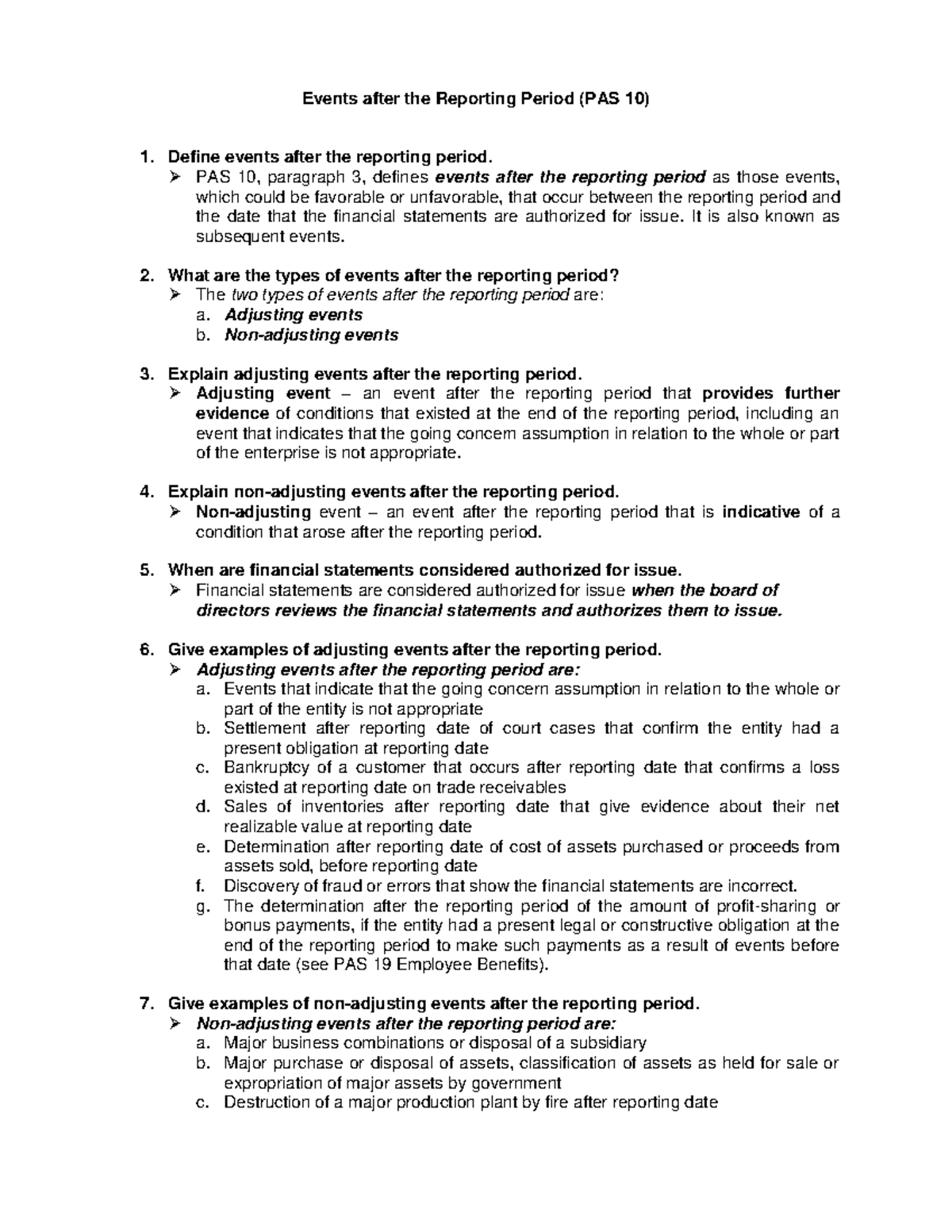Events After Reporting Period Explained: PAS 10 Insights - Studocu