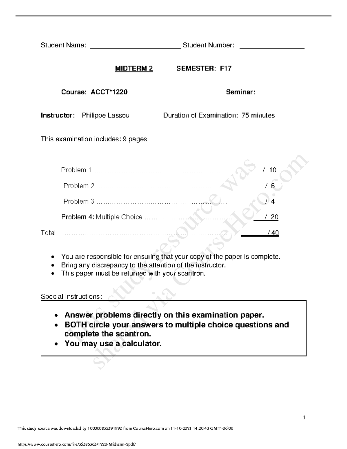 1220 Midterm 2 - practice questions - answers - ACCT 1220 - U of G ...