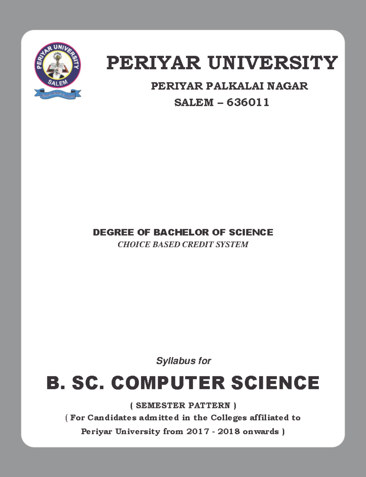 B.Sc. Computer Science Syllabus & Exam Scheme (CBCS) 2017-2023 - Studocu