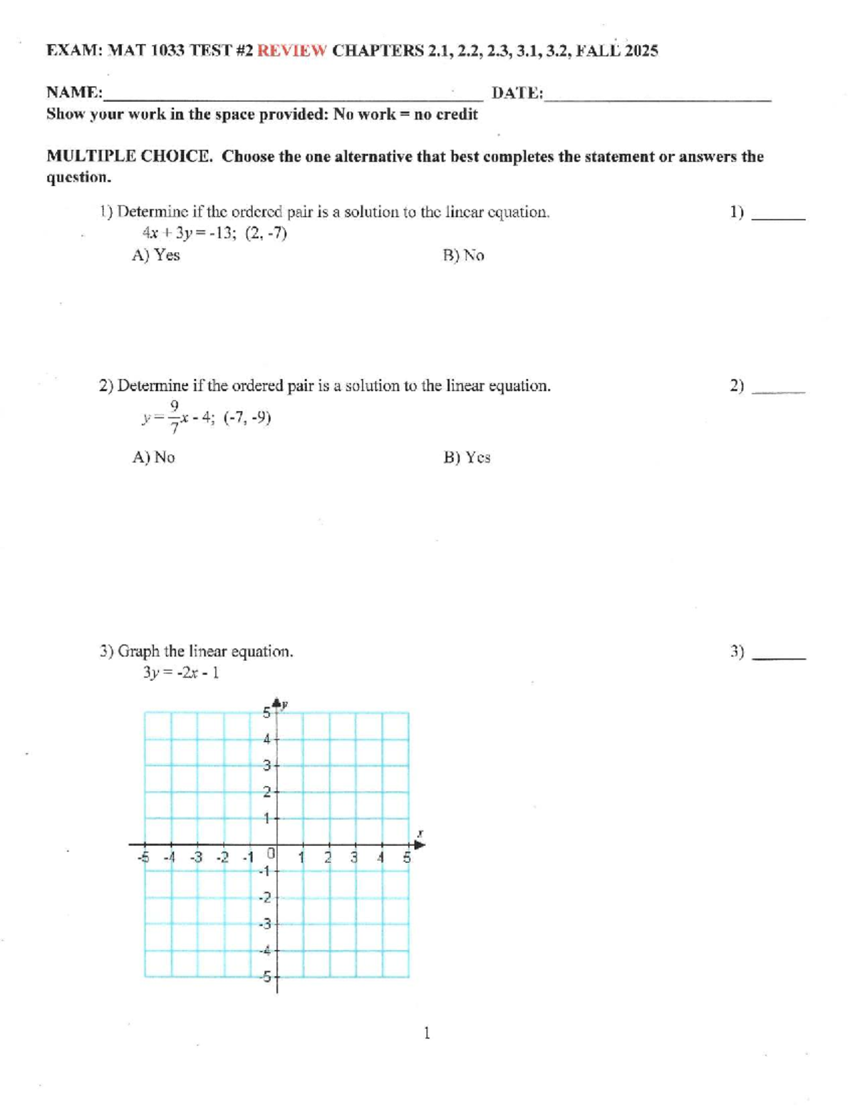 EXAM: MAT 1033 TEST REVIEW CHAPTERS 2.1-3.2, FALL 2025 - Studocu