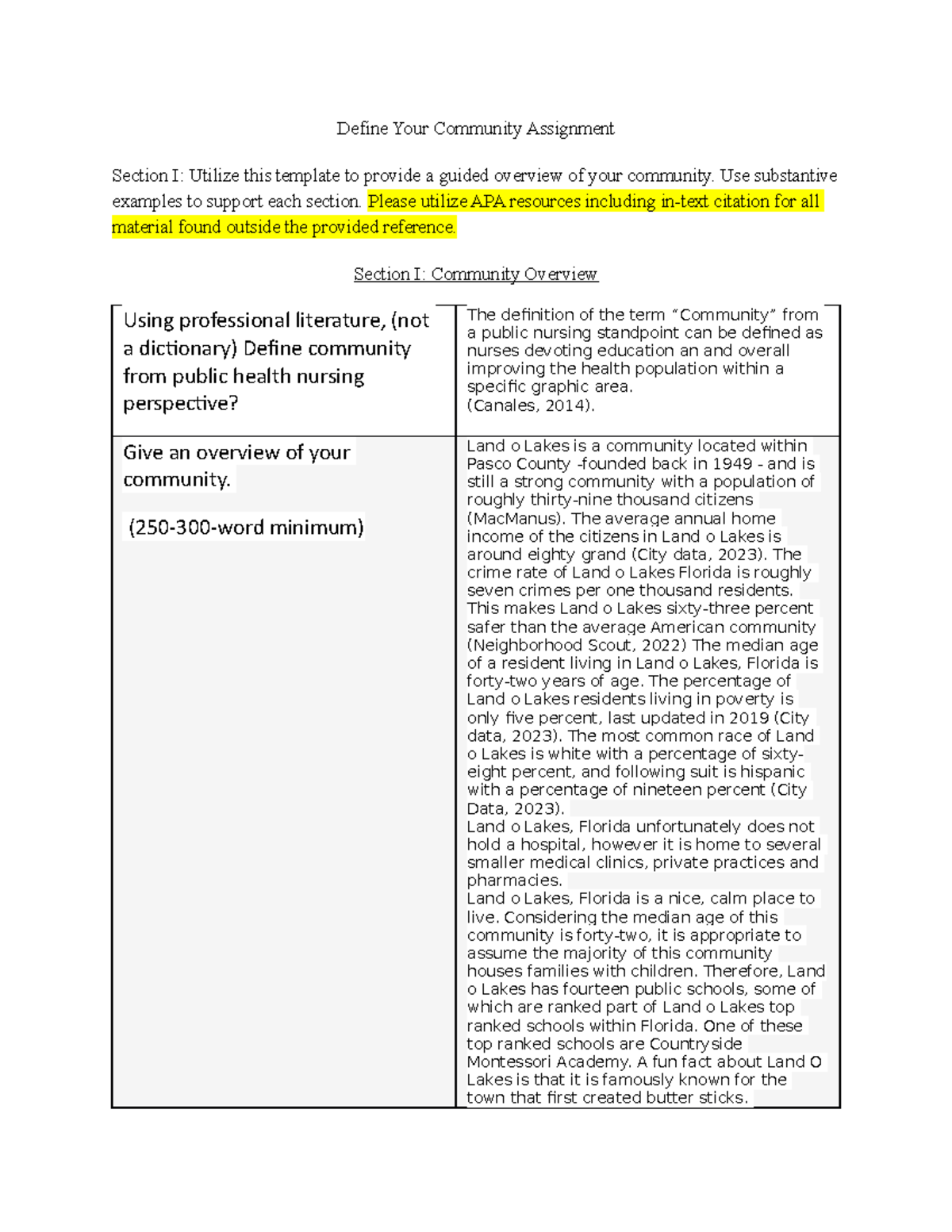 Public Health Nursing Assessment week 1: define your community APA ...