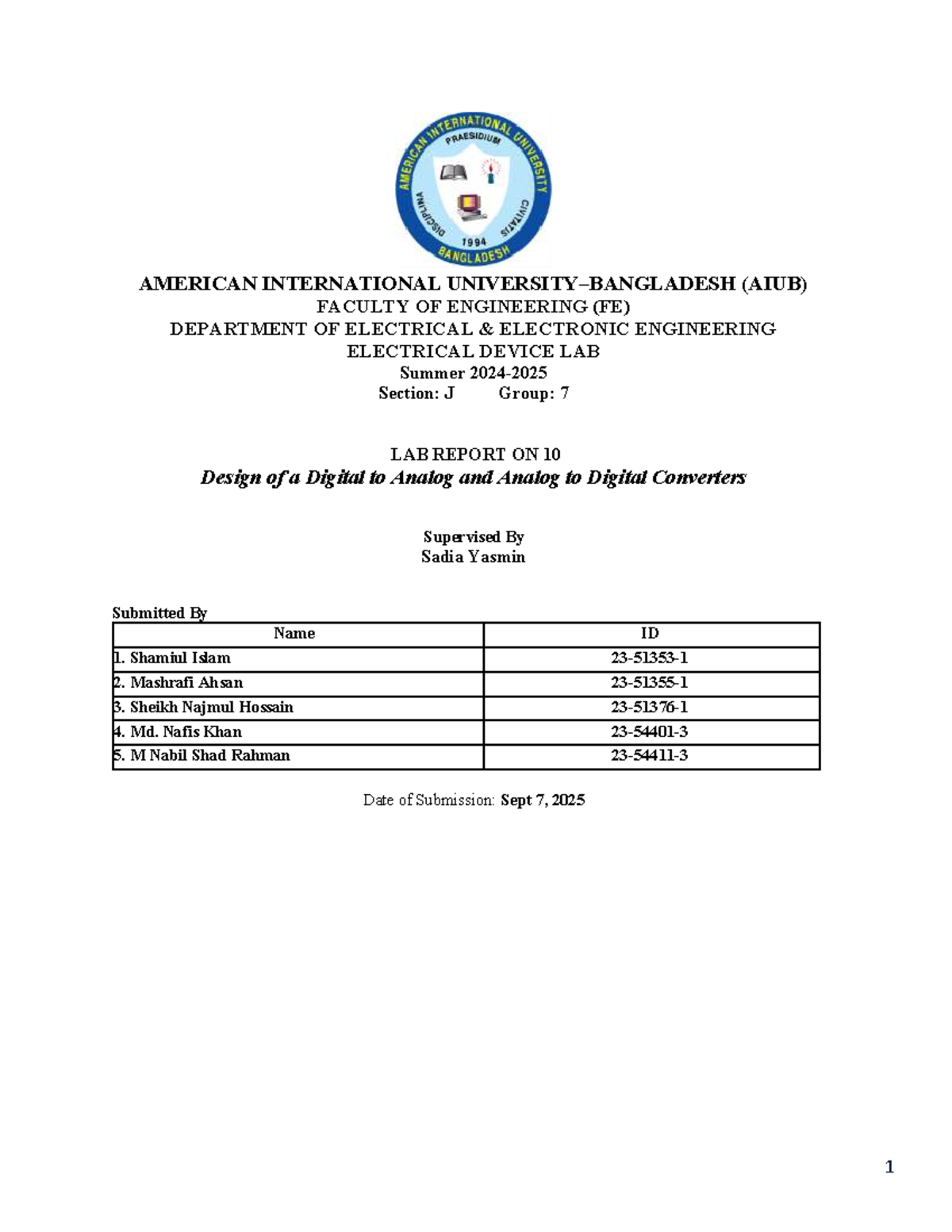 DLC 10 Lab Report: Design of Digital to Analog & Analog to Digital ...